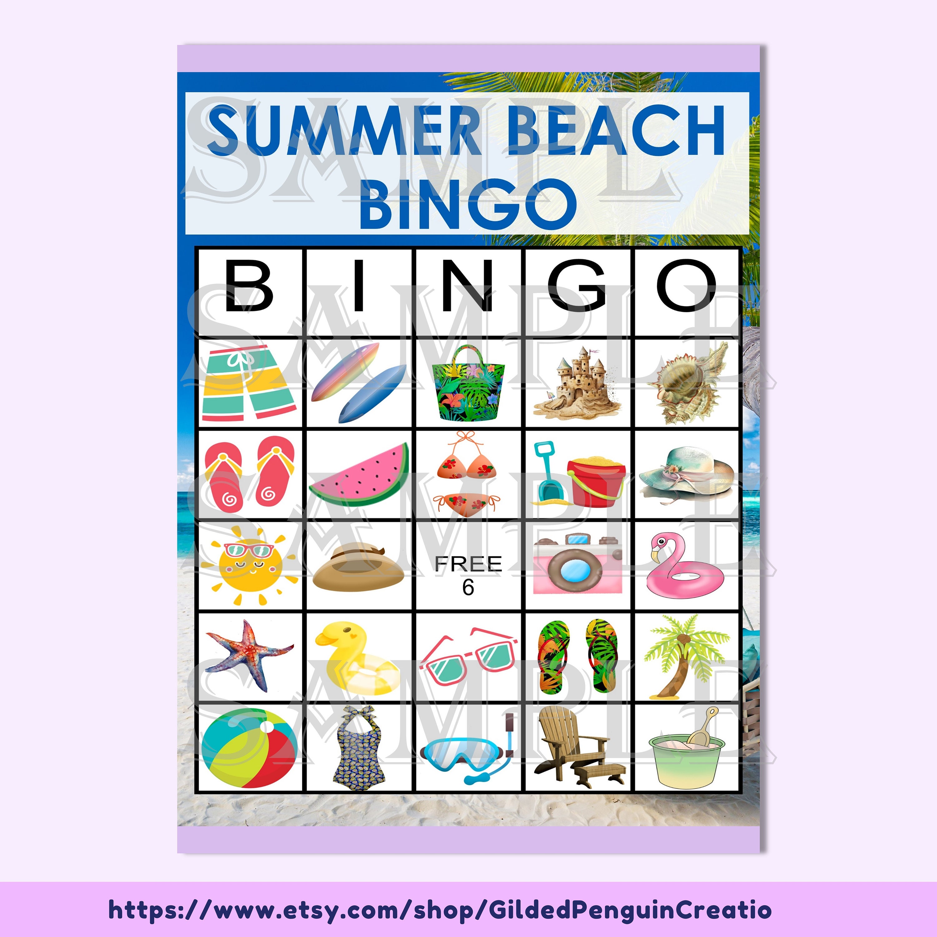 Summer Beach Bingo Printable 30 Unique 5X5 Bingo Cards, Calling Card ...