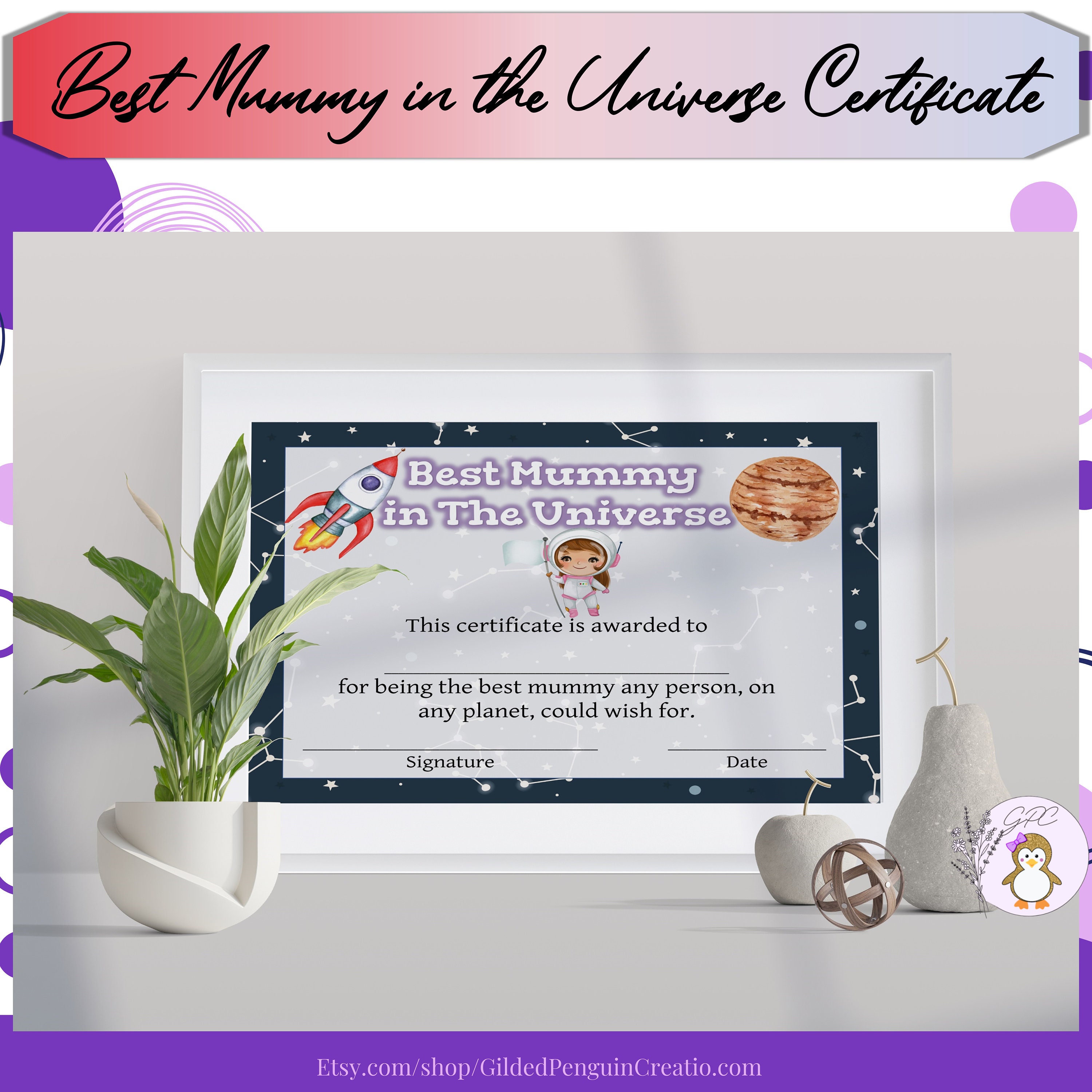 Best Mummy in the Universe Certificate Printable, Mother's Day Gift ...