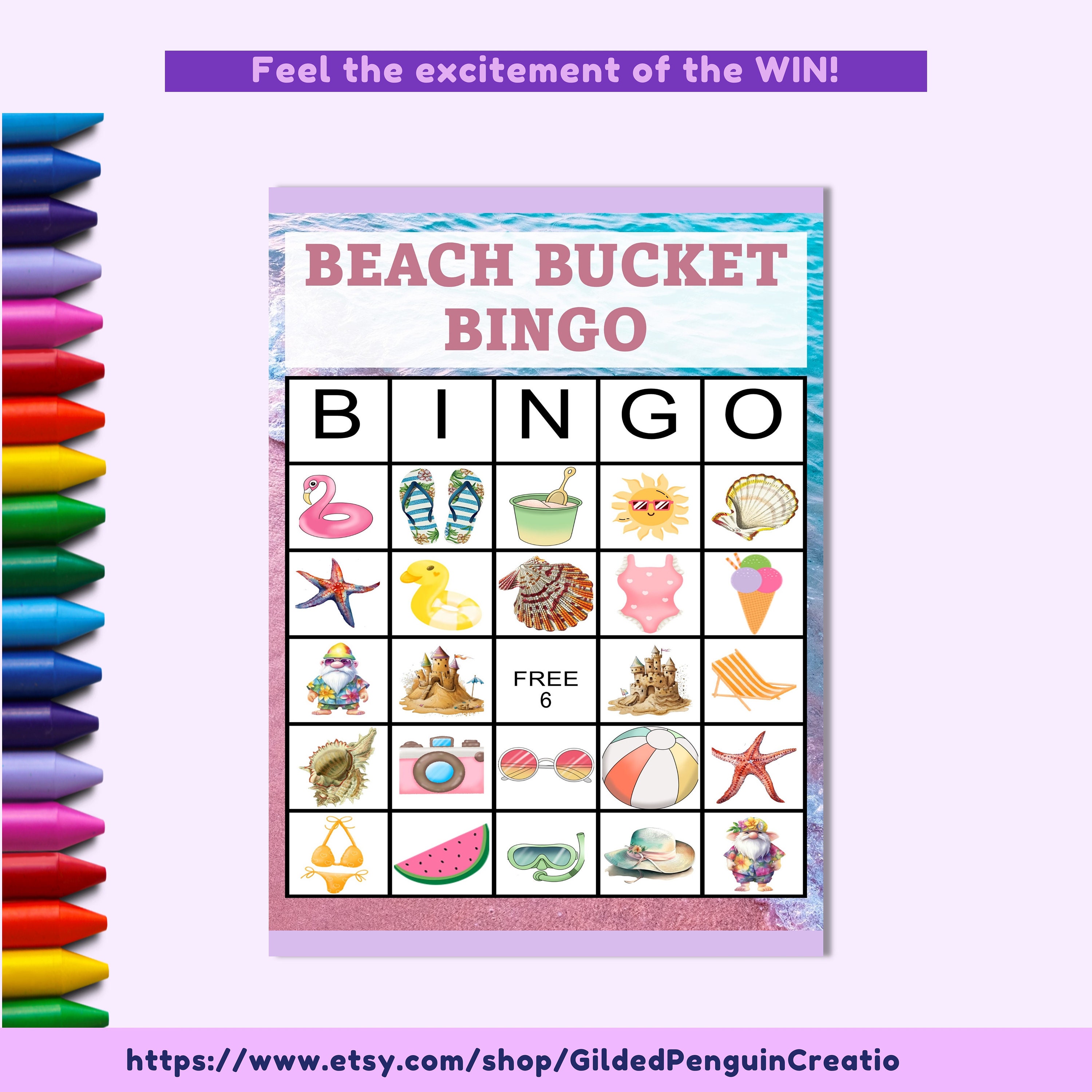 Summer Beach Bucket Bingo Printable 30 Unique 5X5 Bingo Cards, Calling ...