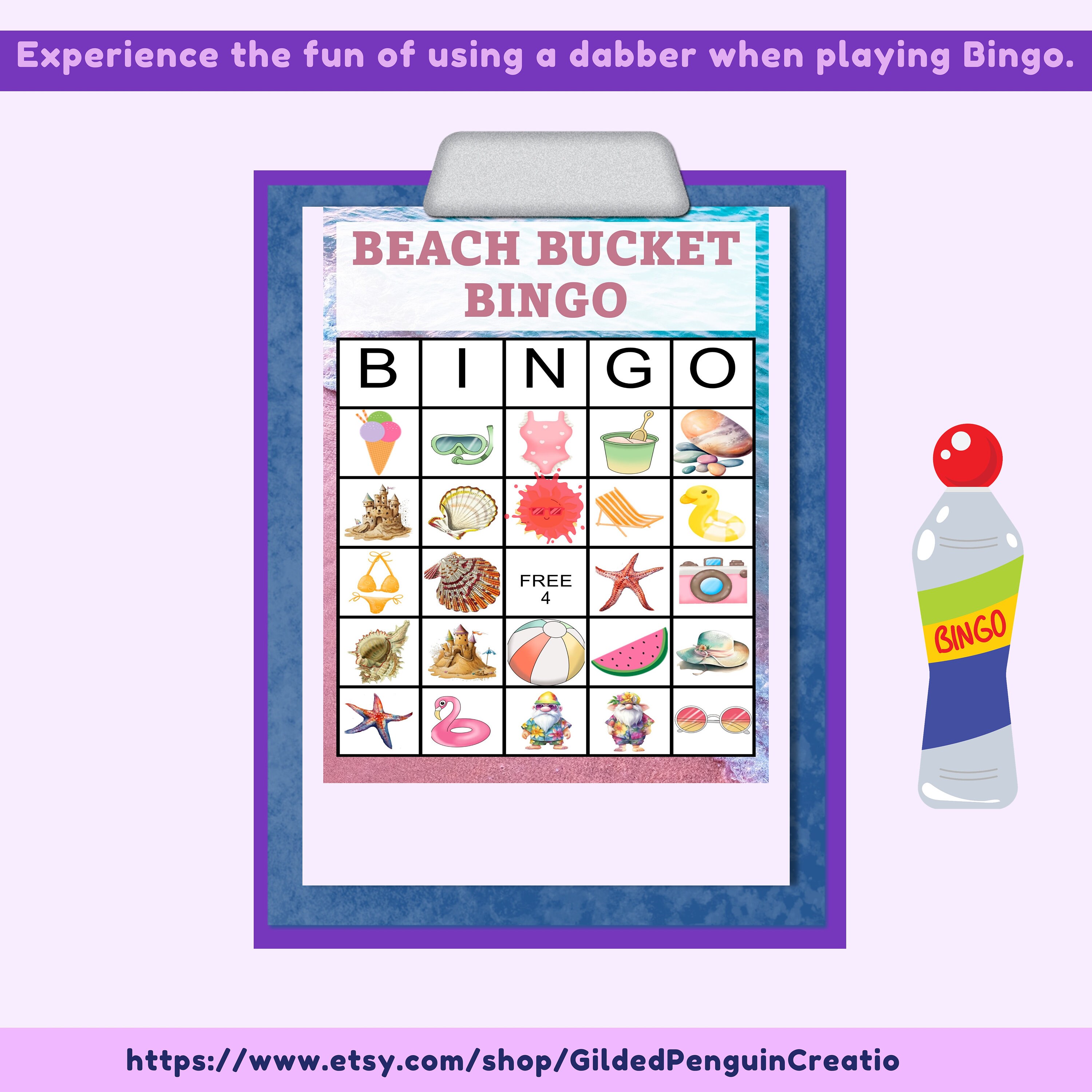 Summer Beach Bucket Bingo Printable 30 Unique 5X5 Bingo Cards, Calling ...