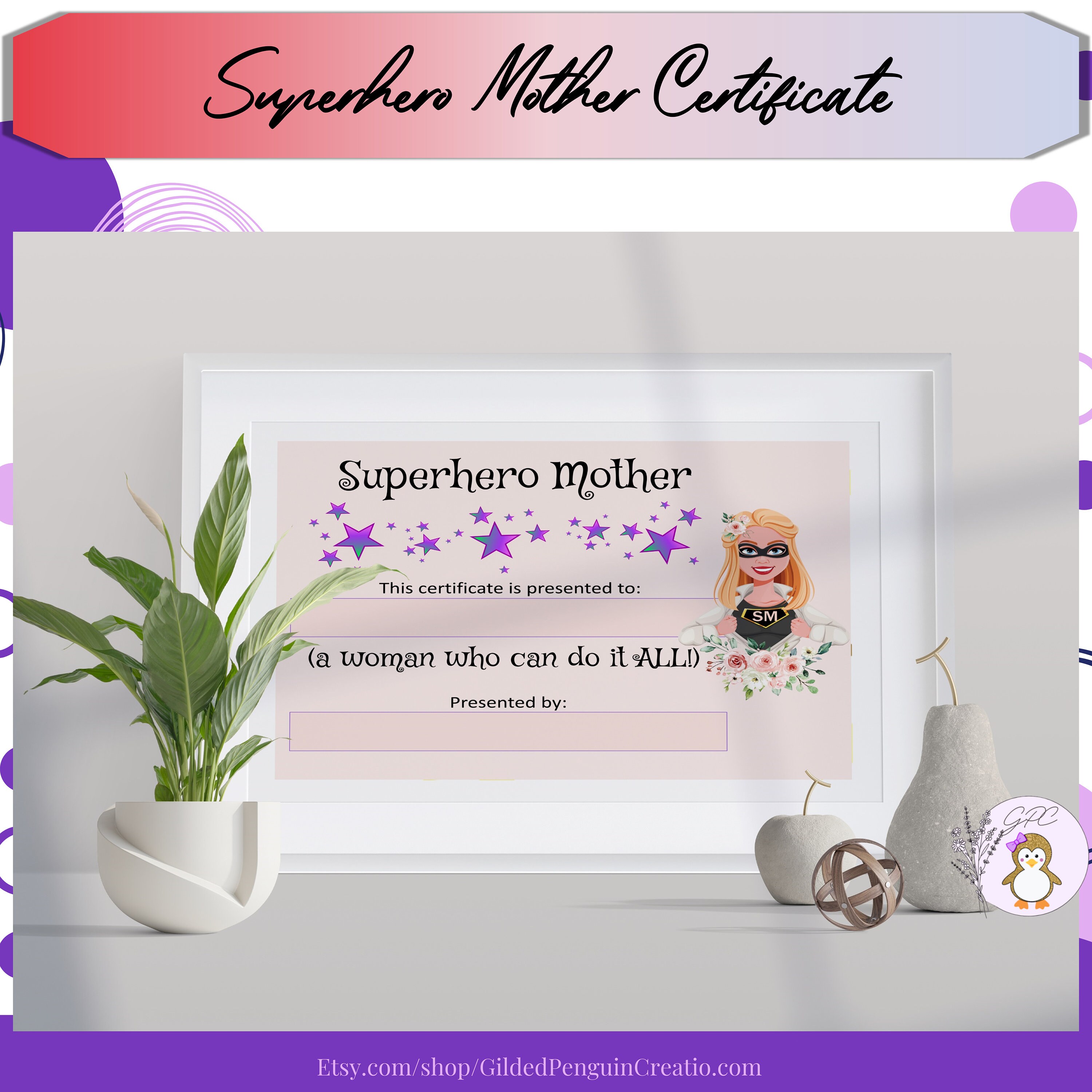 Superhero Mother Certificate: Printable Mom Award (digital Download) - Etsy