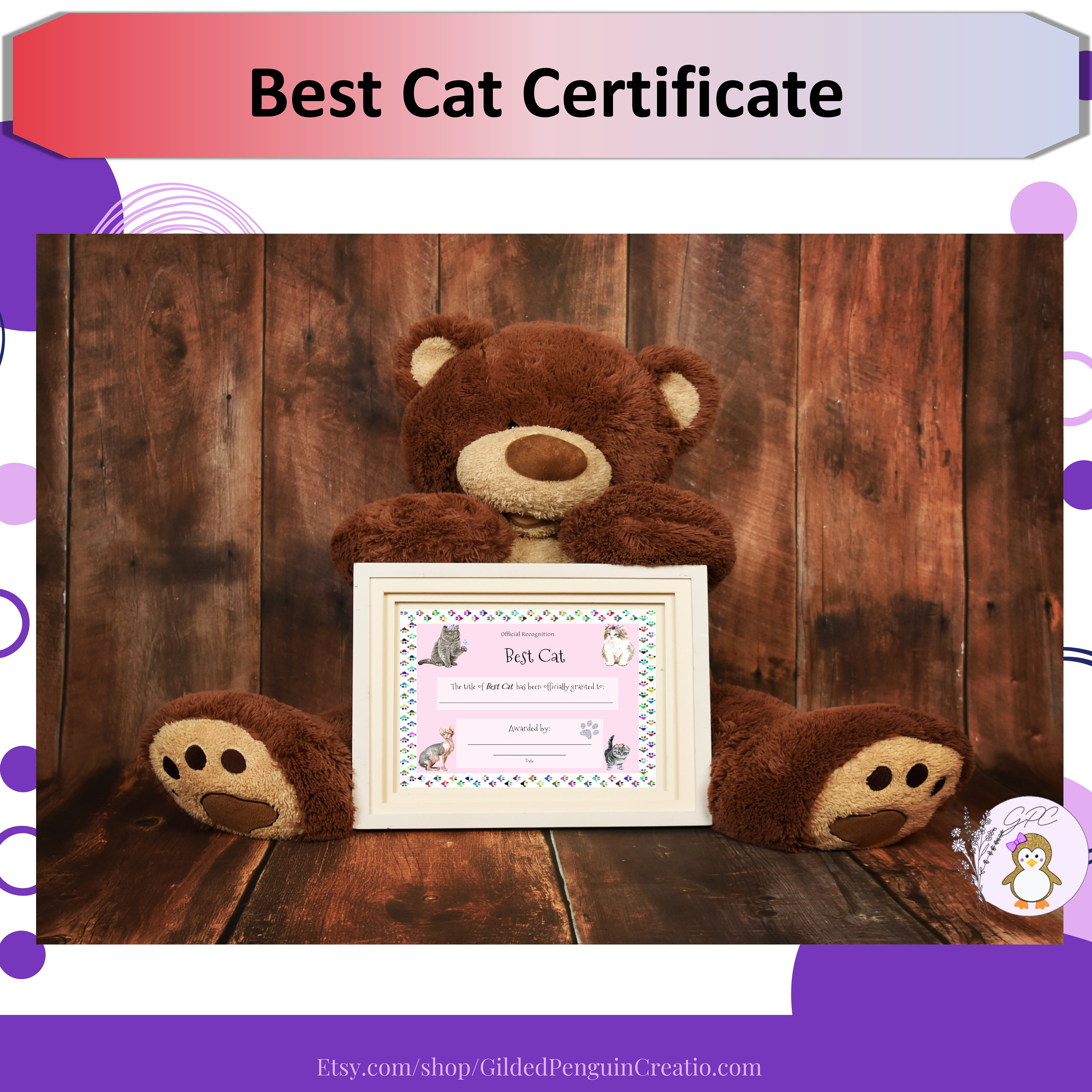 Best Cat Certificate 2 Printable, Cat Award, Great Gift for Cat Lover ...