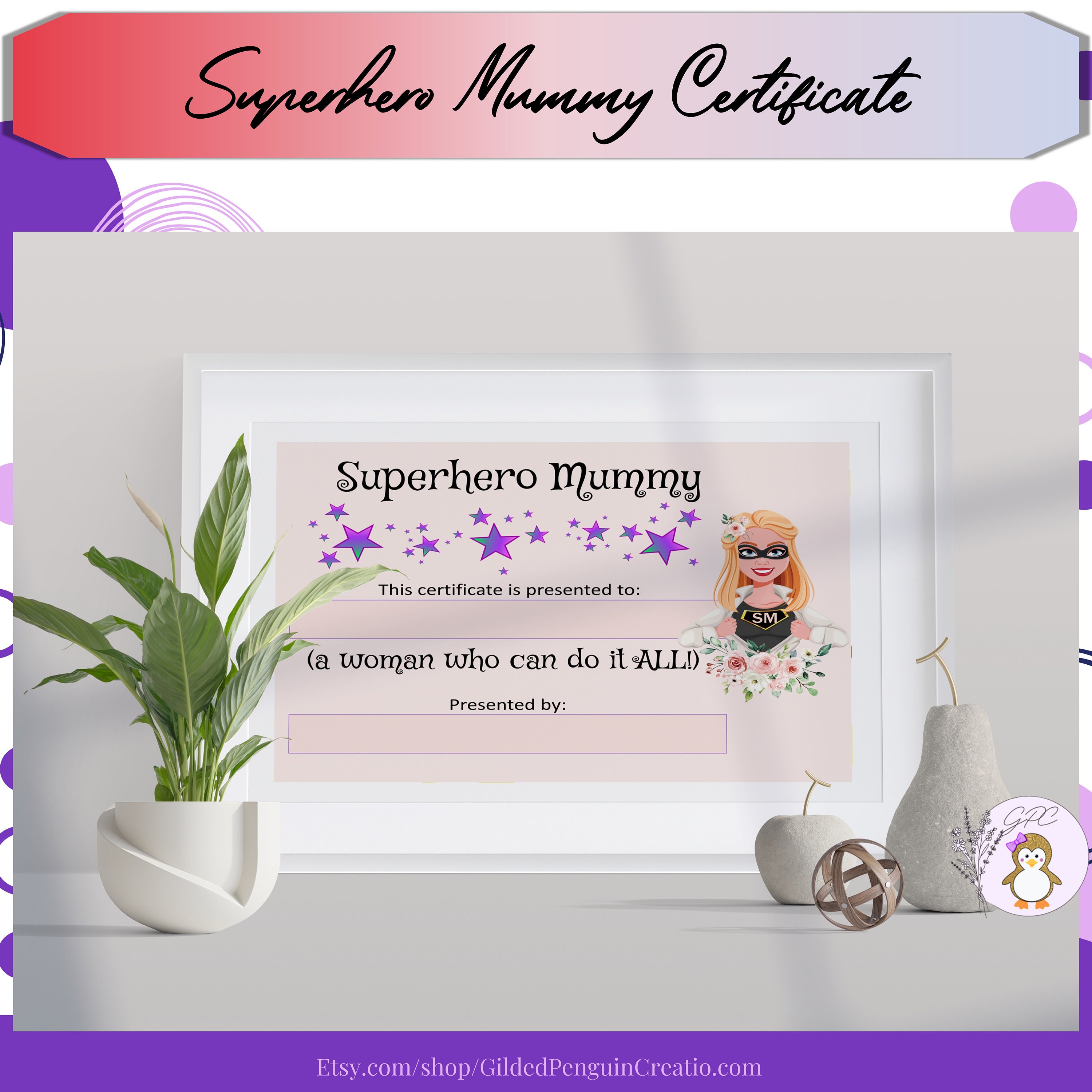 Superhero Mummy Certificate Printable, Mother's Day Gift, Gift for Mama ...