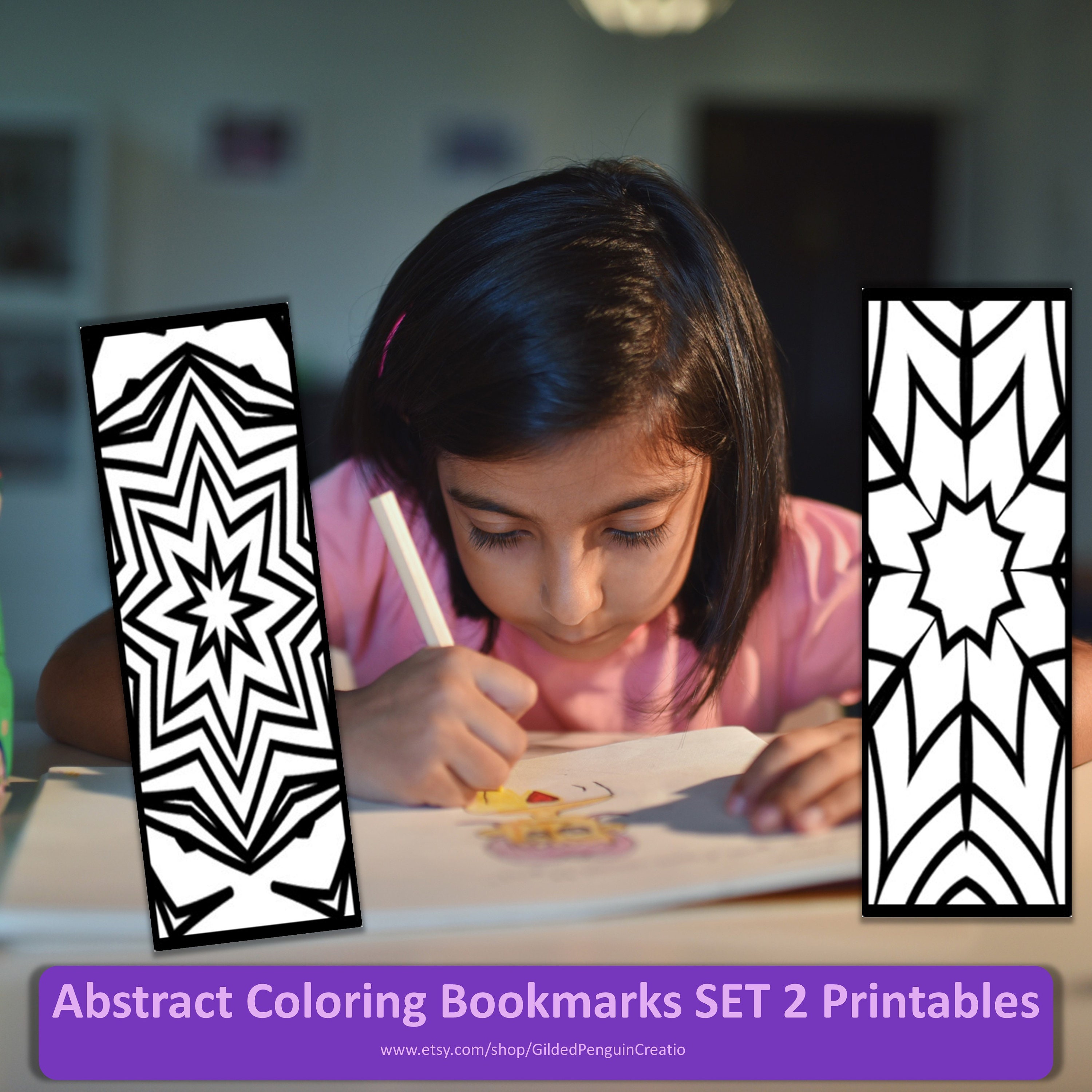 Set of 8 2x6 Colorable Abstract Coloring Bookmarks SET 2, Coloring ...