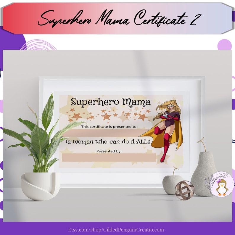 Superhero Mama Certificate 2 Printable, Mother's Day Gift, Gift for ...