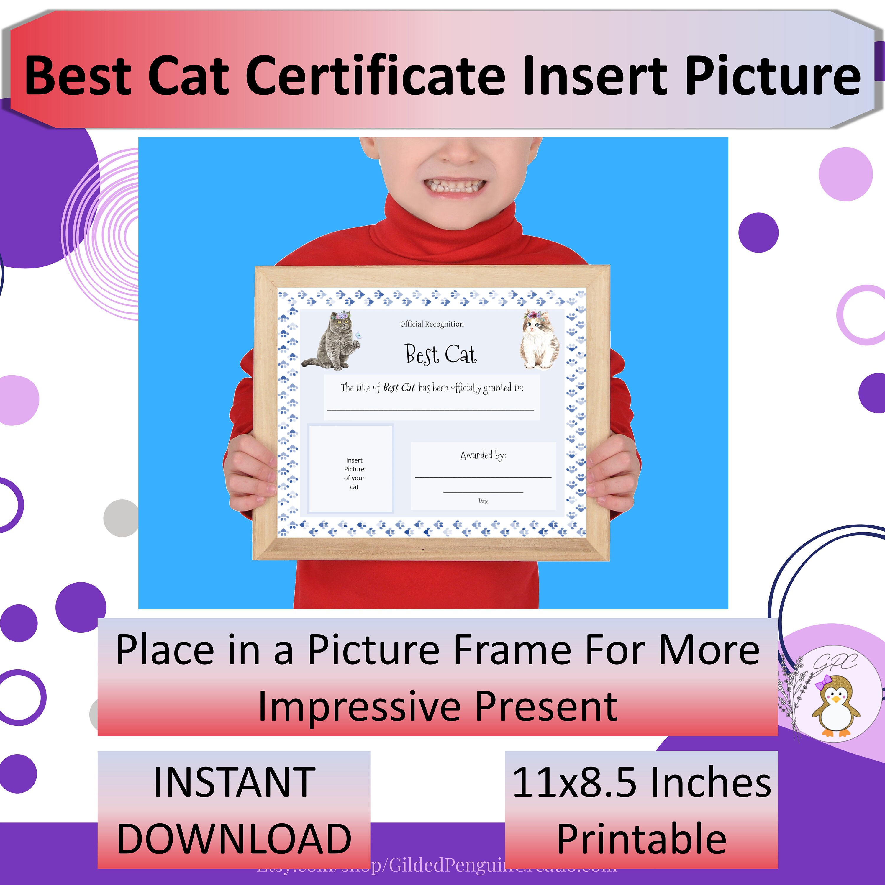 Best Cat Certificate 1 Insert Cat Picture Printable, Cat Award, Great ...