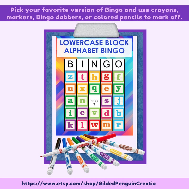 Alfabeto de bloque en minúsculas Bingo imprimible 30 tarjetas de bingo ...