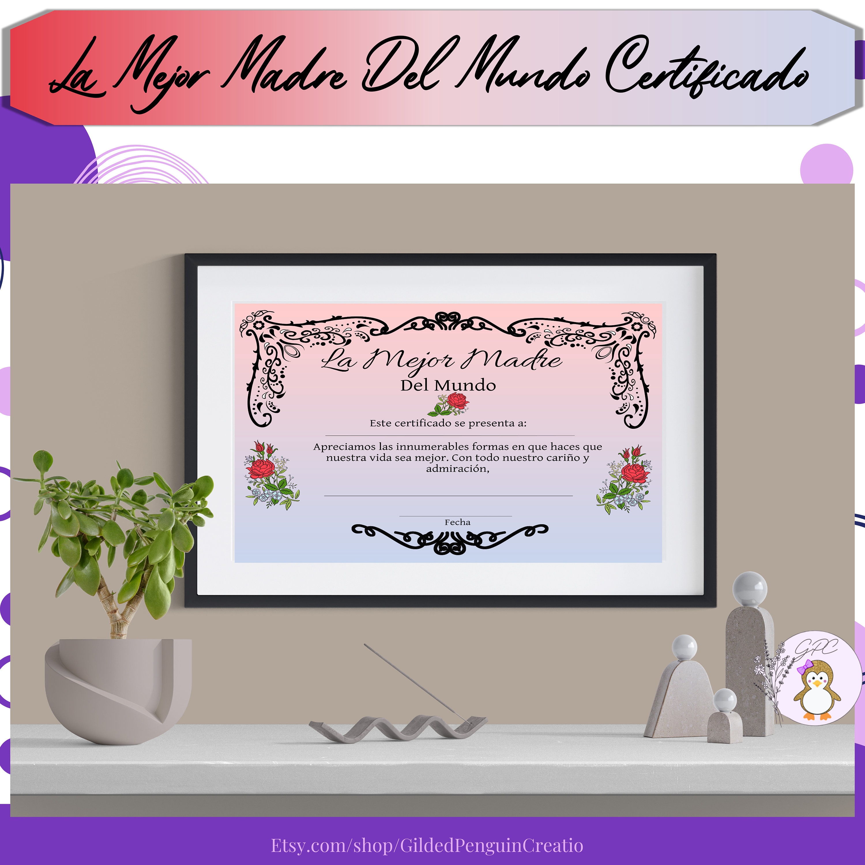 Best Madre in the World Certificate Printable, Mother's Day Gift, Gift ...