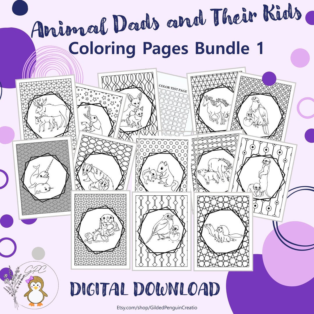 Animal Dads and Their Kids Coloring Pages Bundle 1 | Stress Relief ...