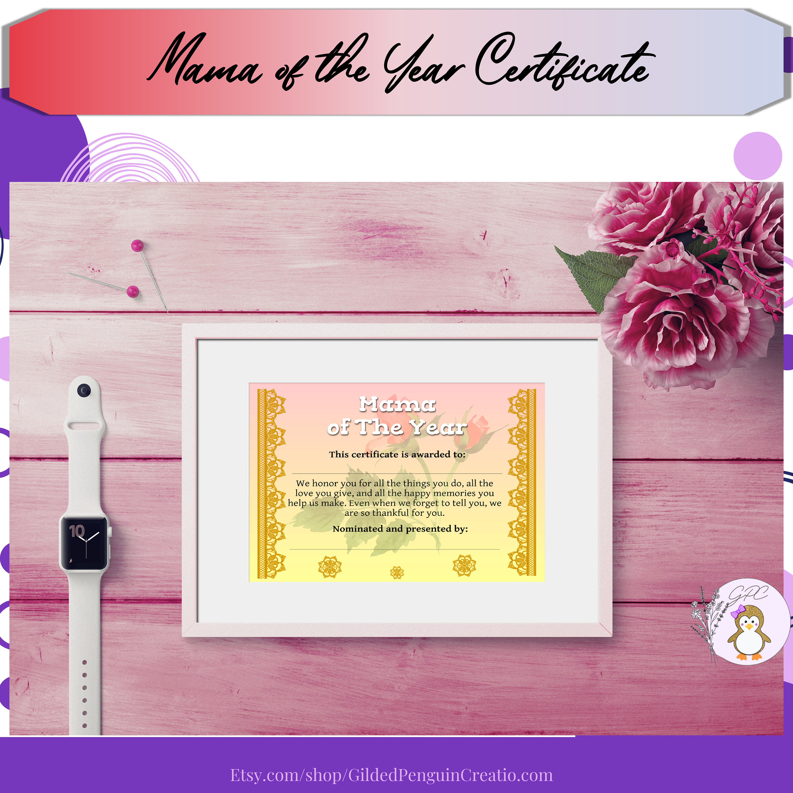 Mama of the Year Certificate Printable, Mother's Day Gift, Gift for ...