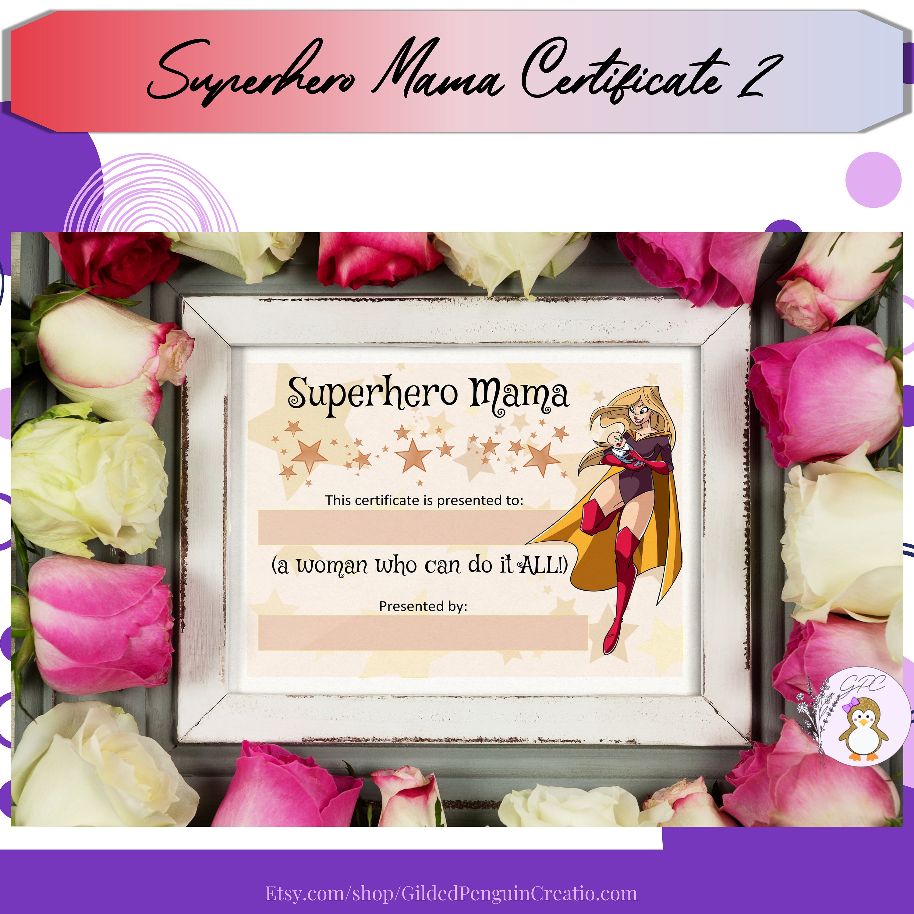 Superhero Mama Certificate 2 Printable, Mother's Day Gift, Gift for ...