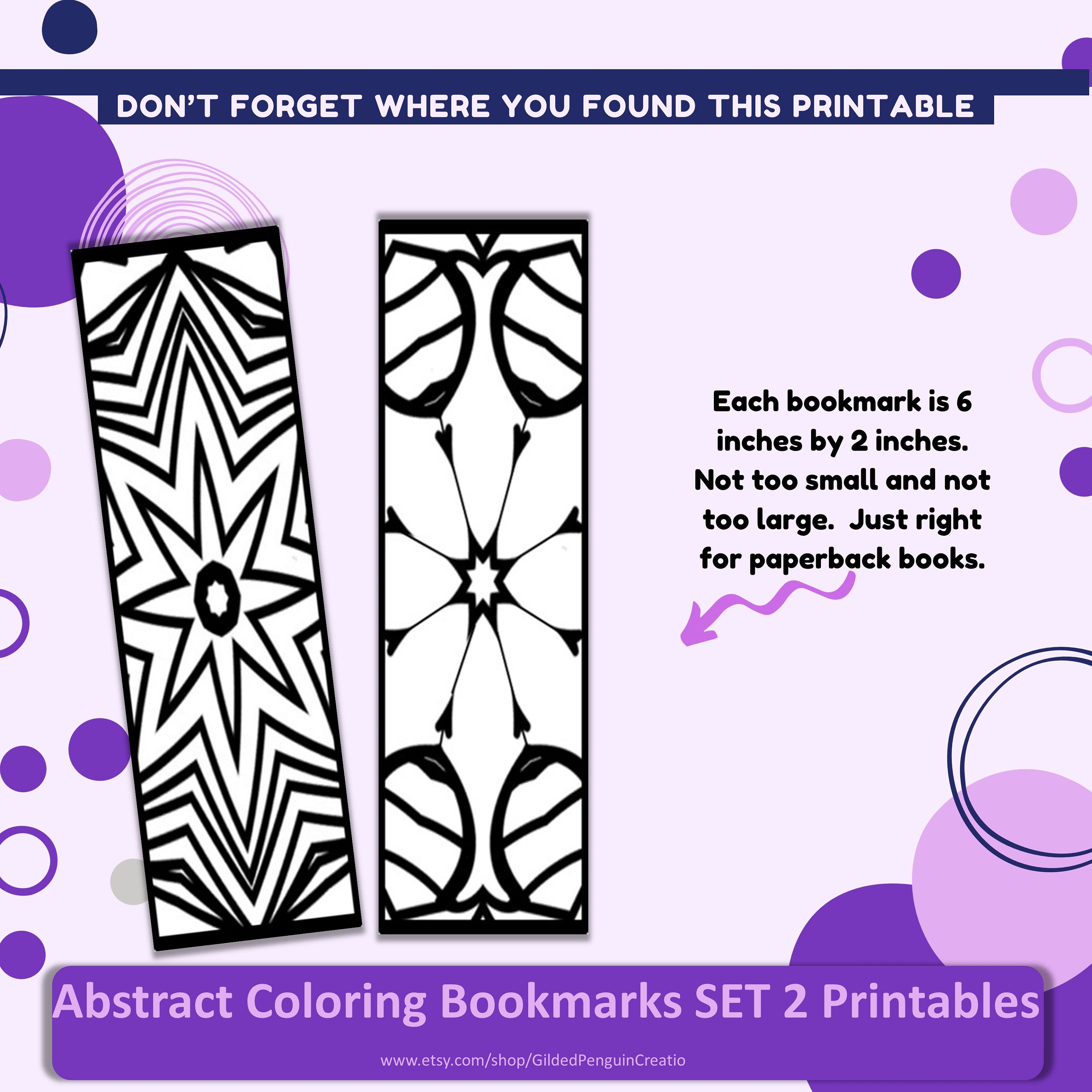 Set of 8 2x6 Colorable Abstract Coloring Bookmarks SET 2, Coloring ...