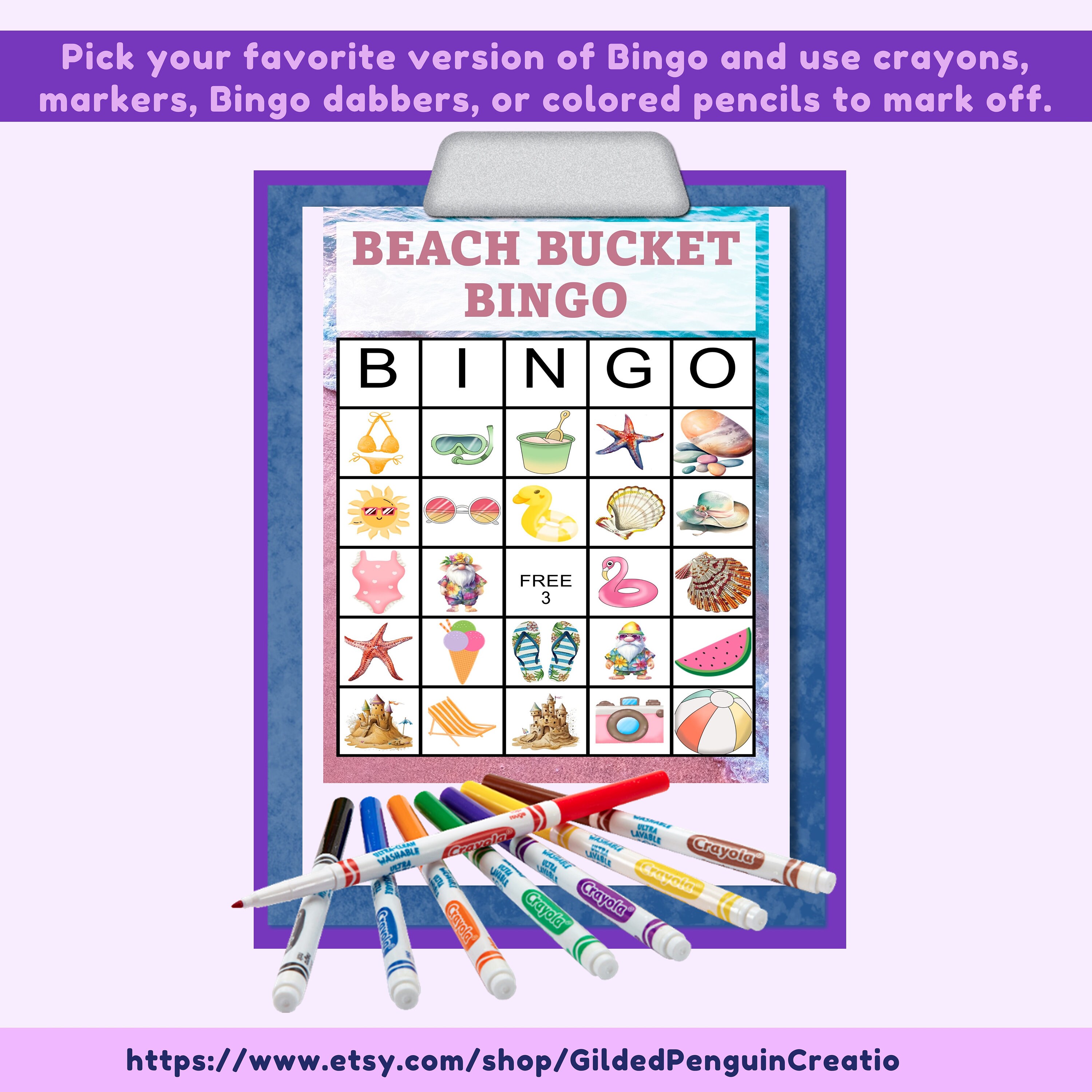 Summer Beach Bucket Bingo Printable 30 Unique 5X5 Bingo Cards, Calling ...