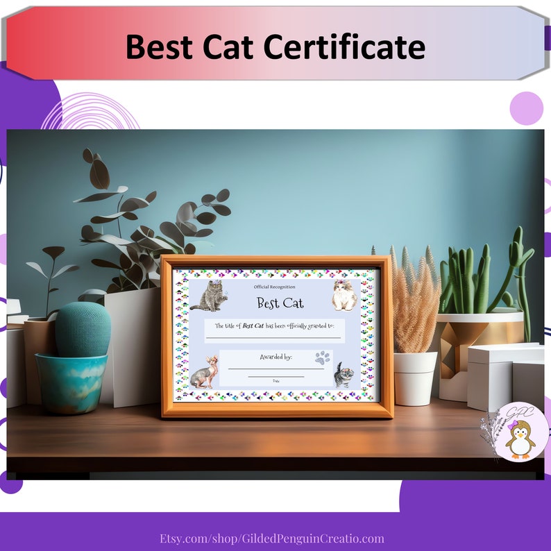 Best Cat Certificate 3 Printable, Cat Award, Great Gift for Cat Lover ...