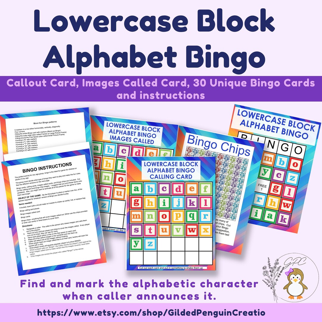 Lowercase Block Alphabet Bingo Printable 30 Unique 5X5 Bingo Cards ...