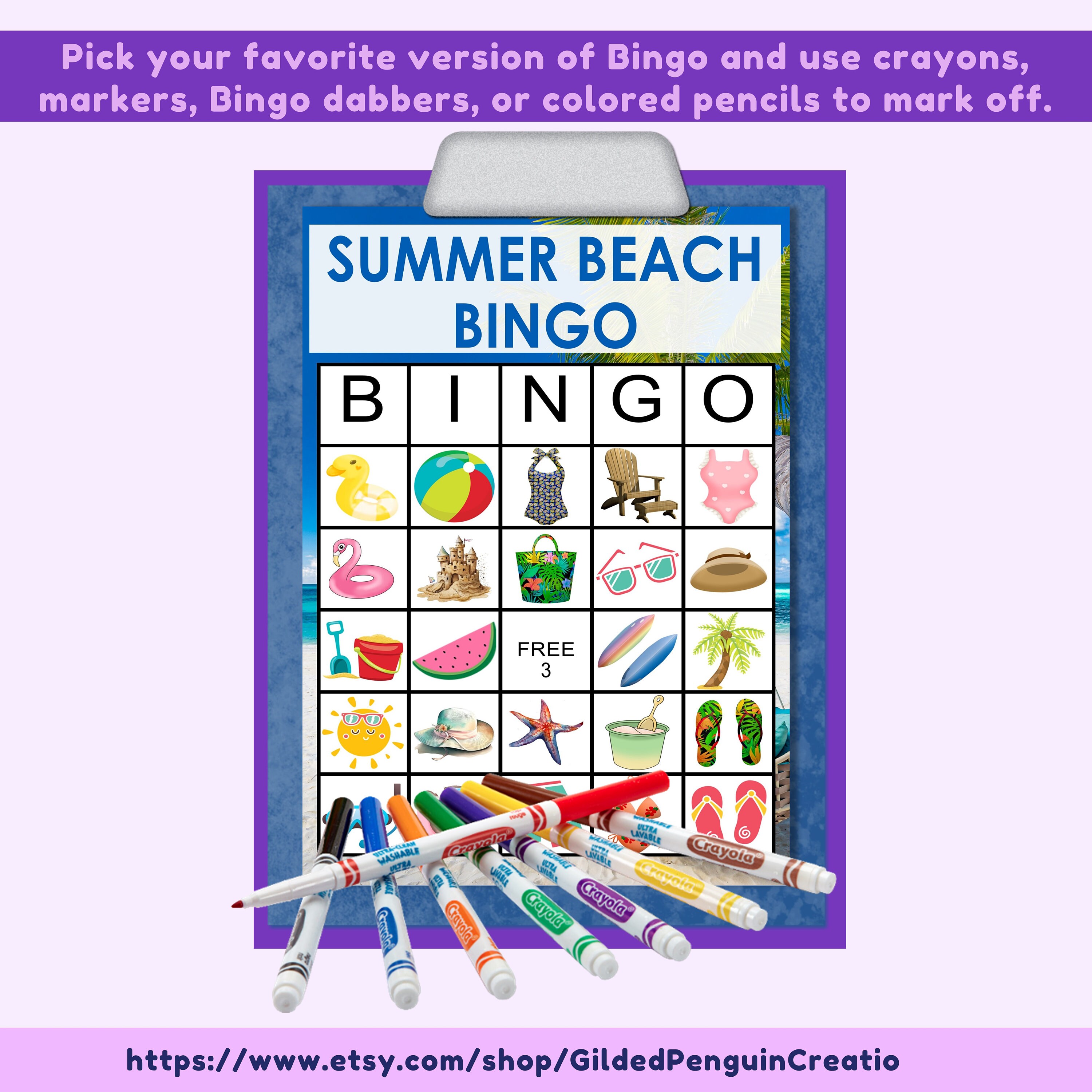 Summer Beach Bingo Printable 30 Unique 5X5 Bingo Cards, Calling Card ...
