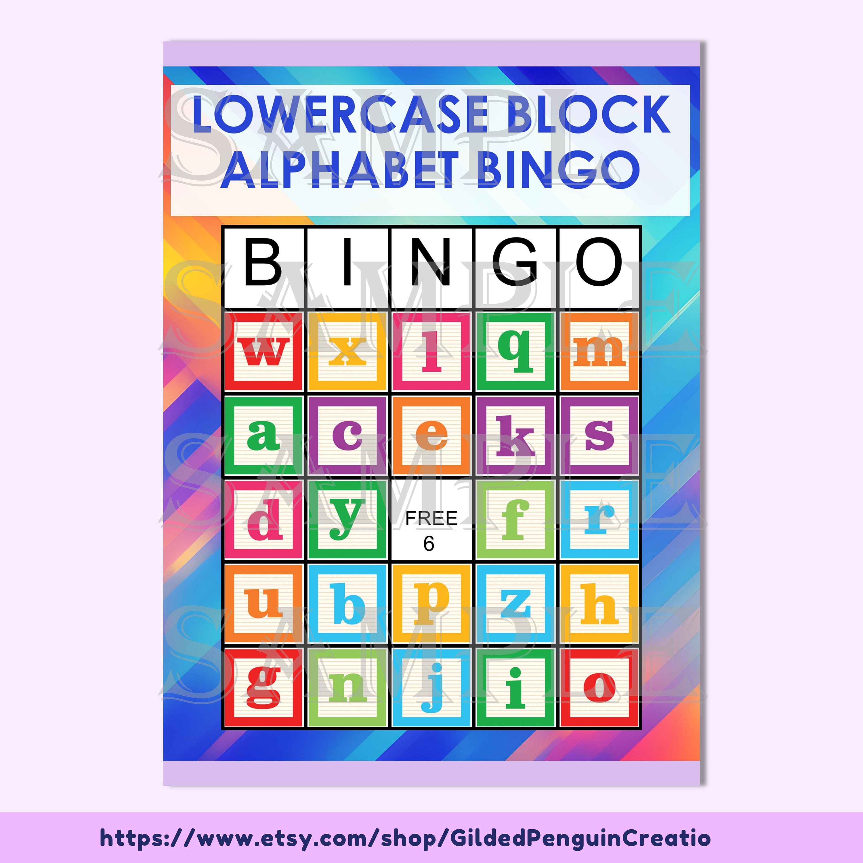 Lowercase Block Alphabet Bingo Printable 30 Unique 5X5 Bingo Cards ...