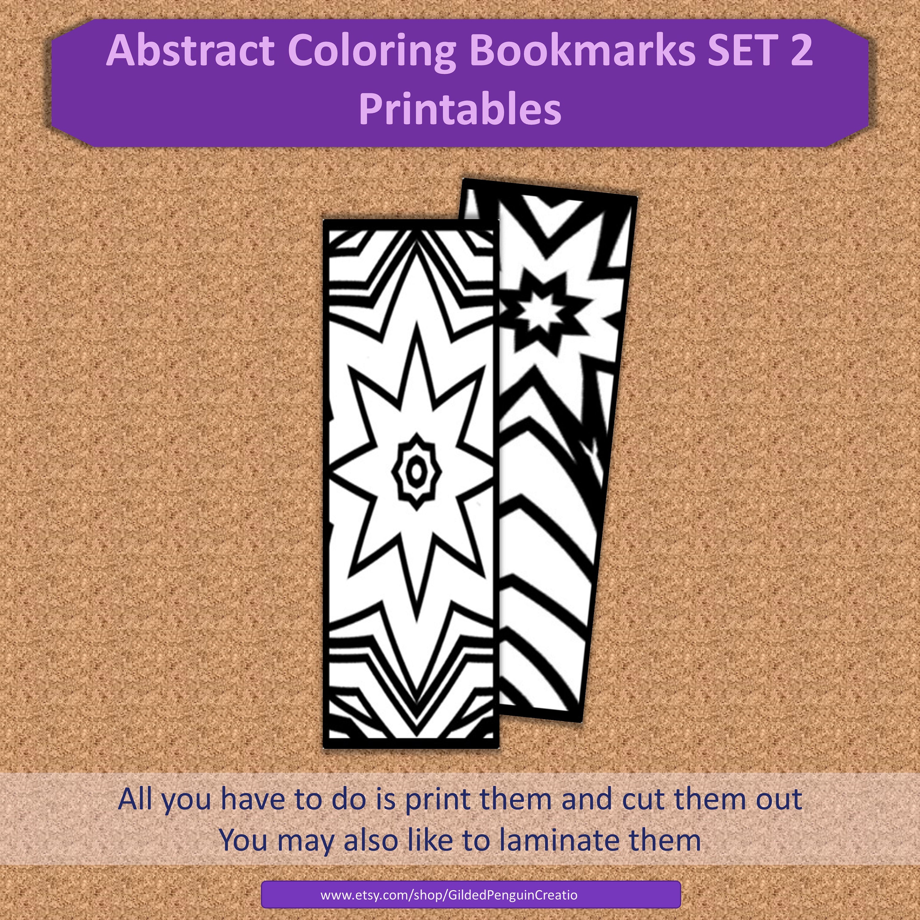 Set of 8 2x6 Colorable Abstract Coloring Bookmarks SET 2, Coloring ...
