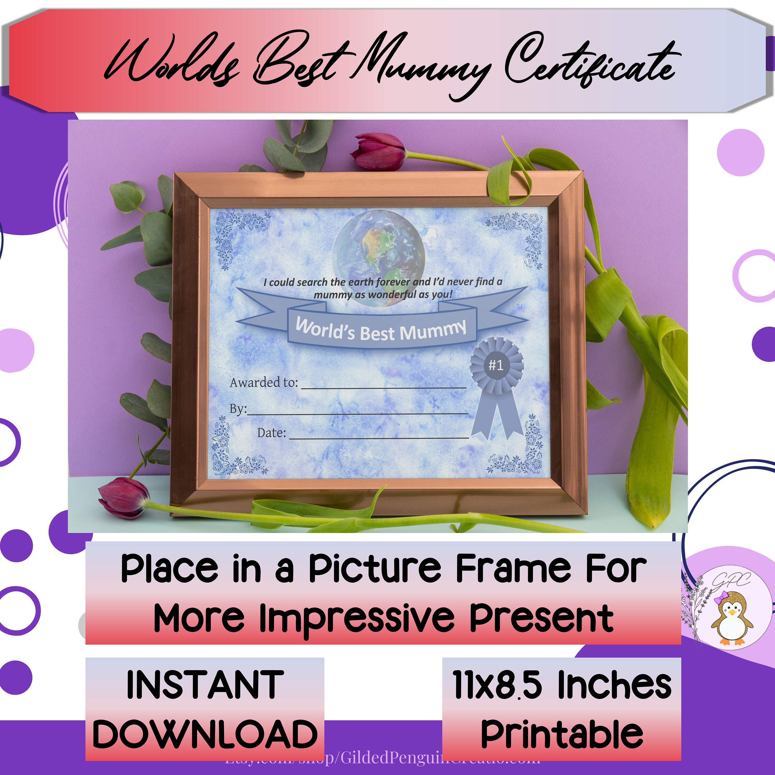 World's Best Mummy Certificate Printable, Mother's Day Gift, Gift for ...