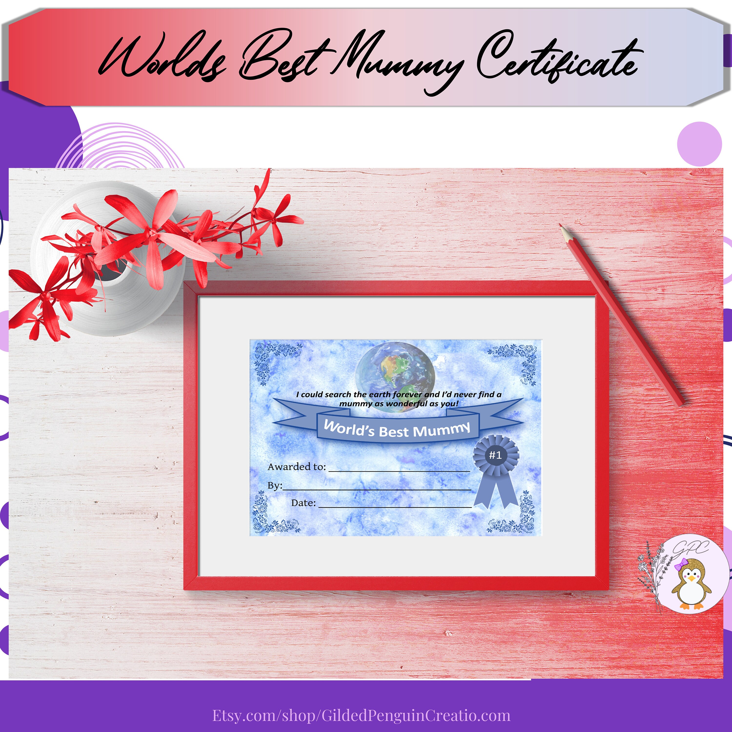 World's Best Mummy Certificate Printable, Mother's Day Gift, Gift for ...