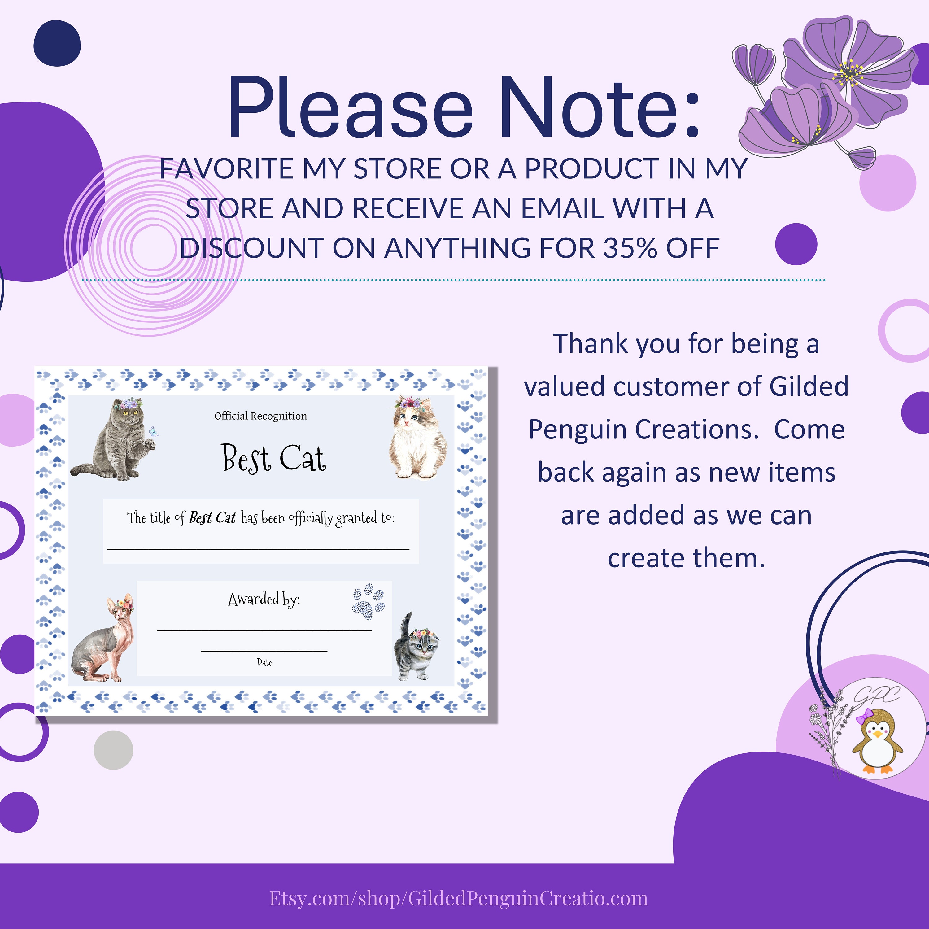 Best Cat Certificate 1 Printable, Cat Award, Great Gift for Cat Lover ...