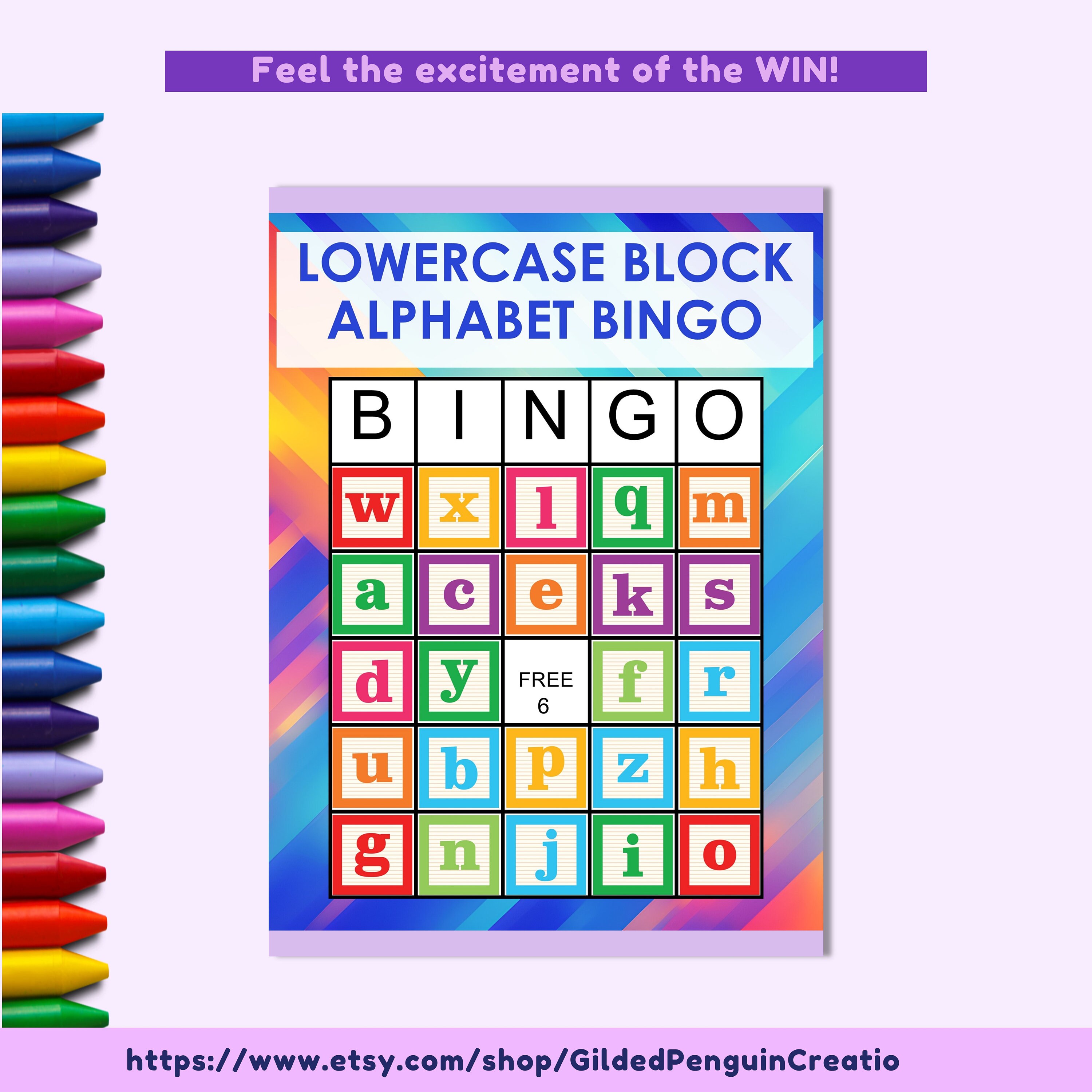 Lowercase Block Alphabet Bingo Printable 30 Unique 5X5 Bingo Cards ...