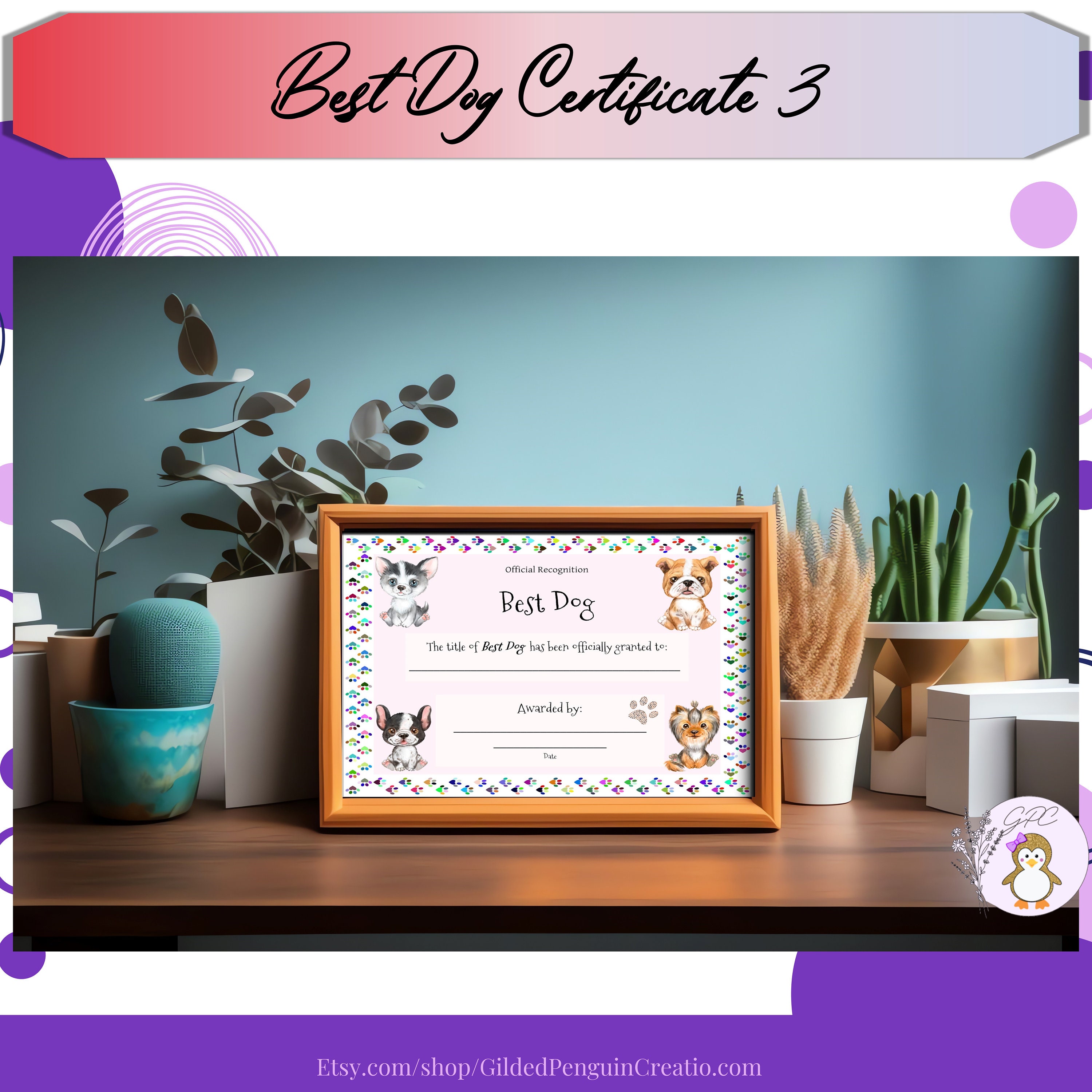Best Dog Certificate 3 Printable, Dog Award, Great Gift for Dog Lover ...