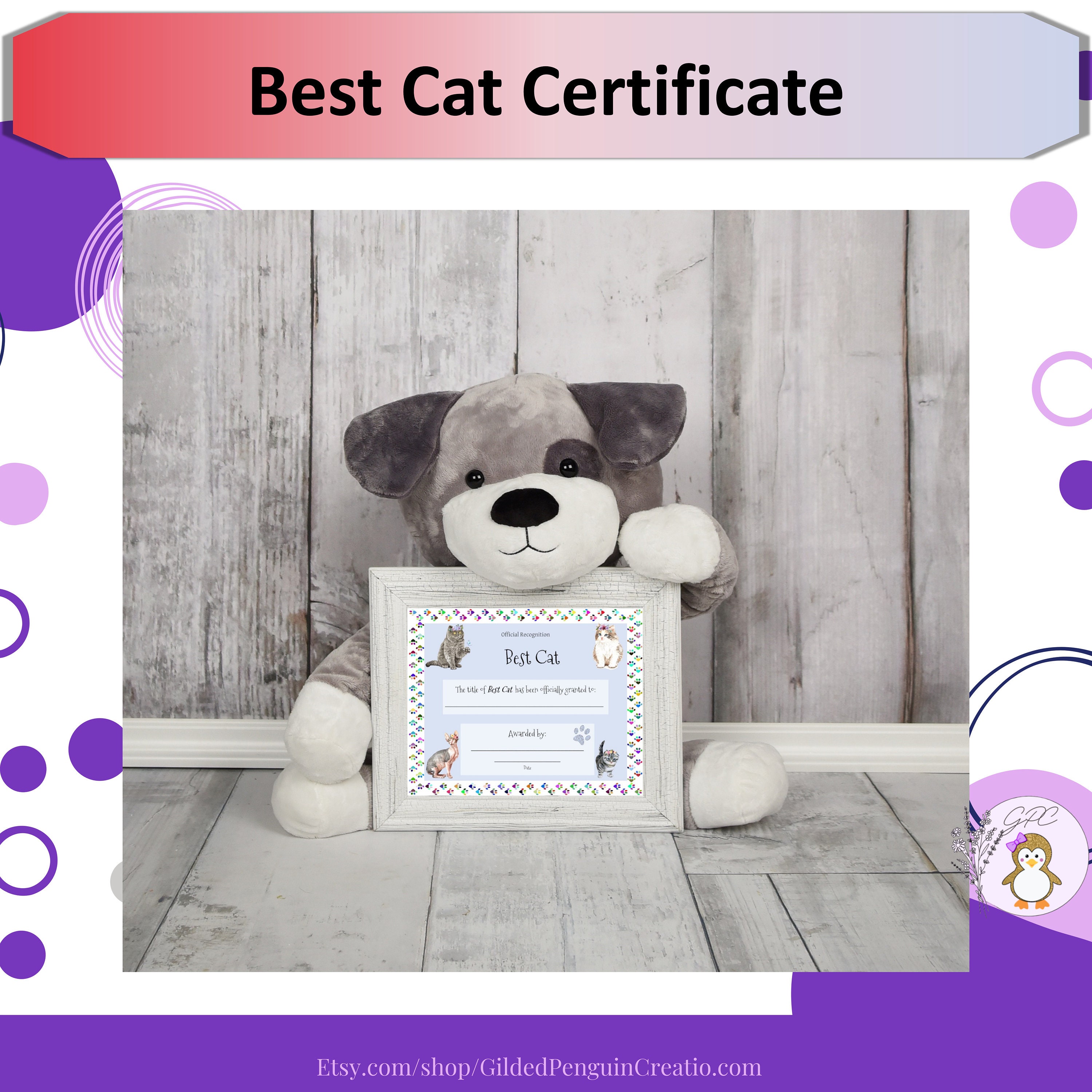 Best Cat Certificate 3 Printable, Cat Award, Great Gift for Cat Lover ...