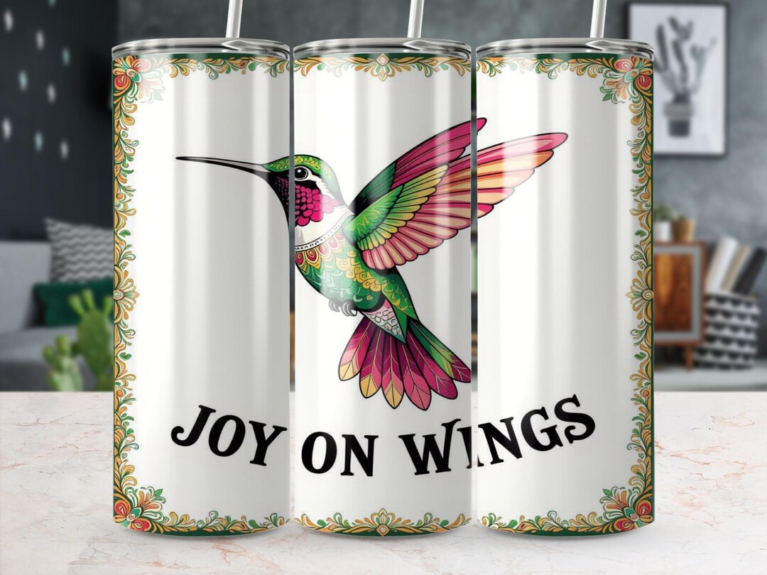 Alejibre Hummingbird Tumbler Wrap, Joy on Wings Design, Floral Border ...