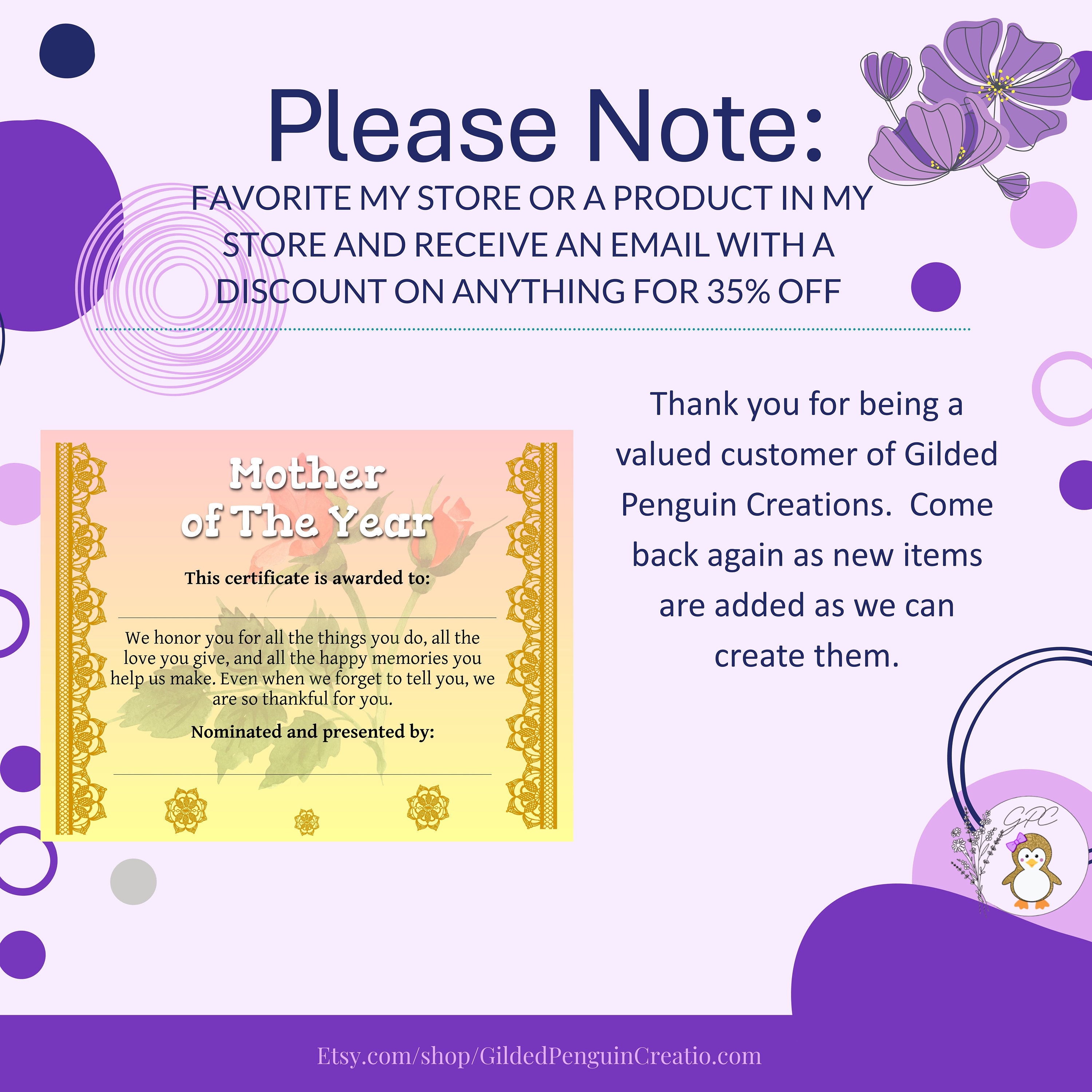 Mother of the Year Certificate Printable, Mother's Day Gift, Gift for ...