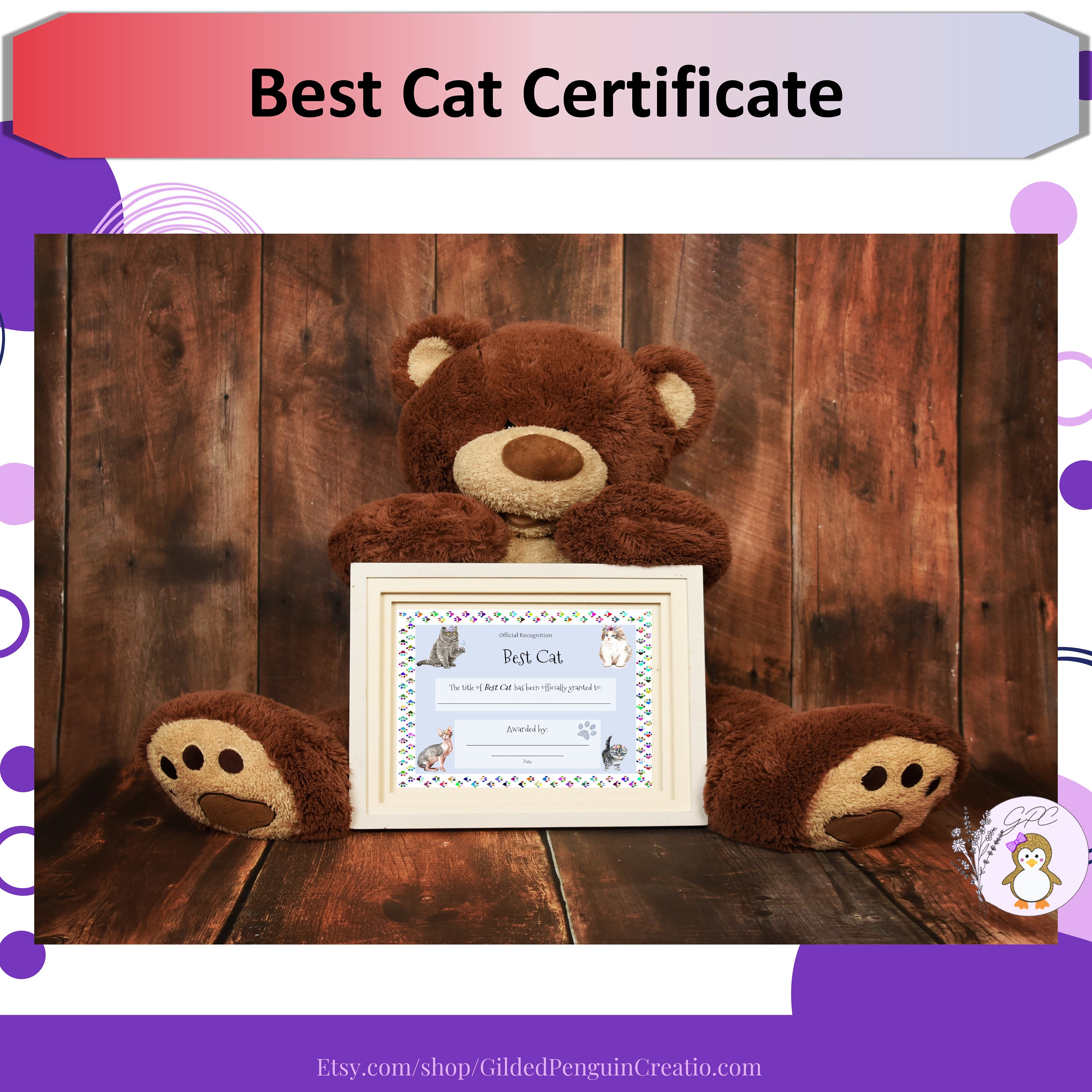 Best Cat Certificate 3 Printable, Cat Award, Great Gift for Cat Lover ...
