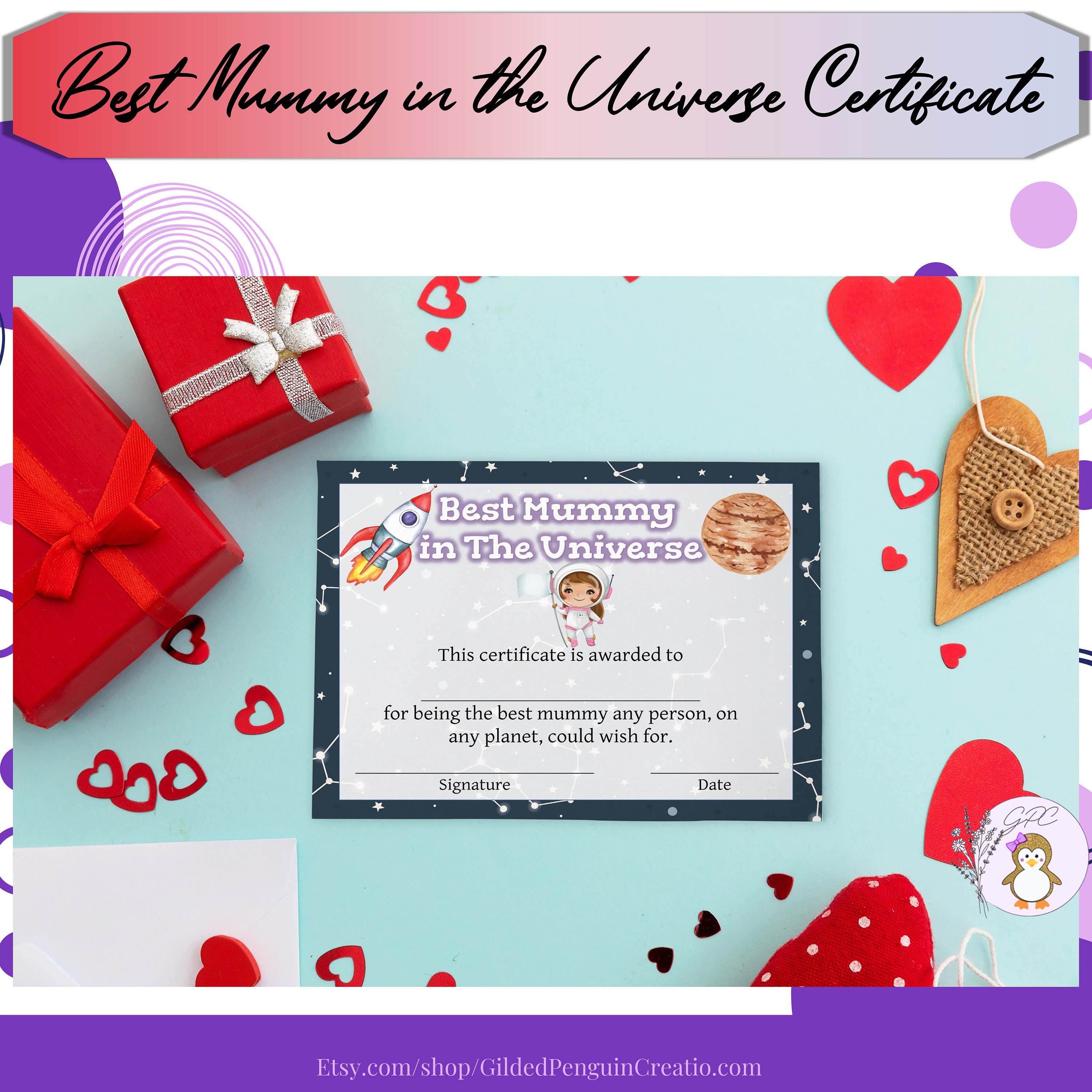 Best Mummy in the Universe Certificate Printable, Mother's Day Gift ...