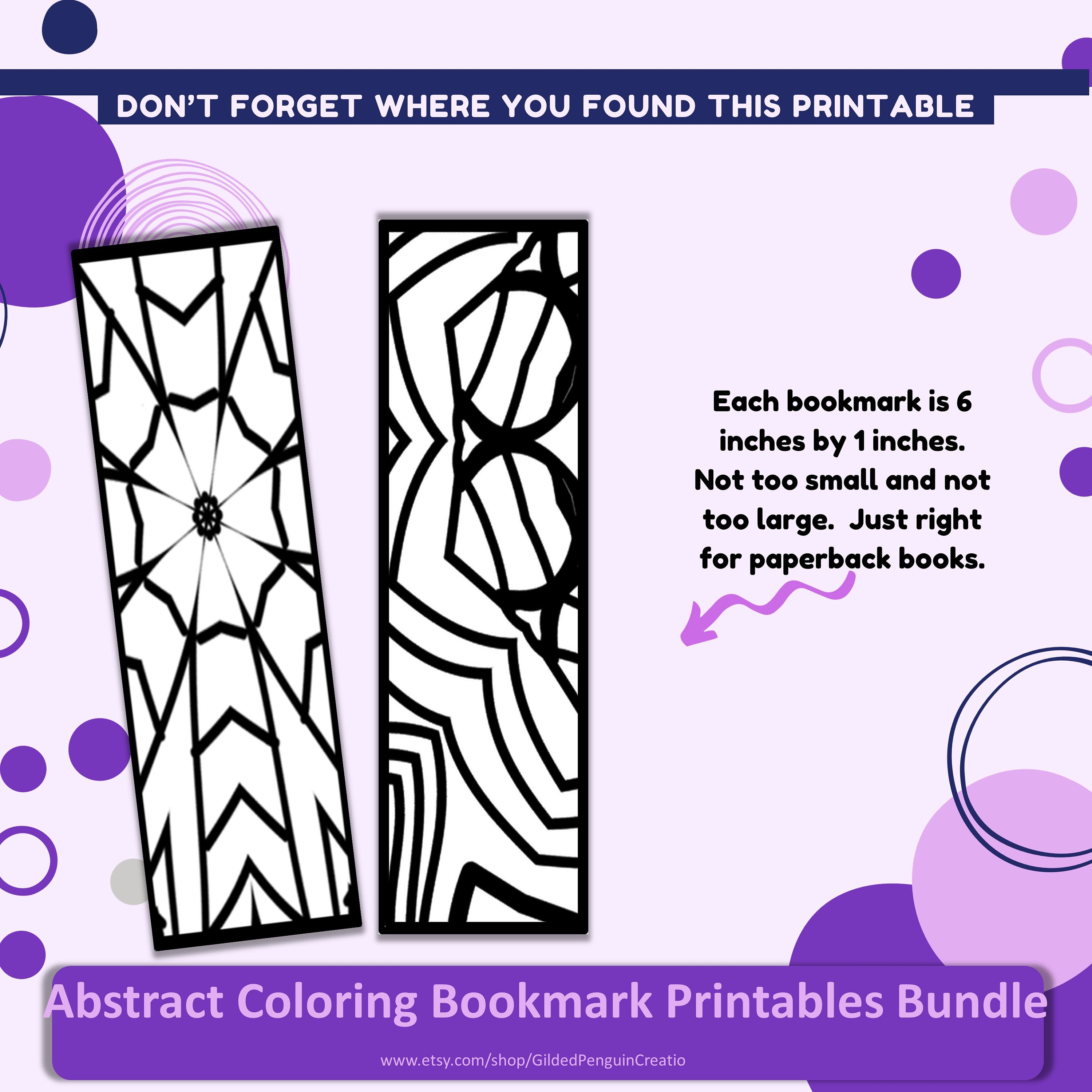 Abstract Coloring Bookmark Printables Bundle, 24 Petite Bookmarks, 6x2 ...