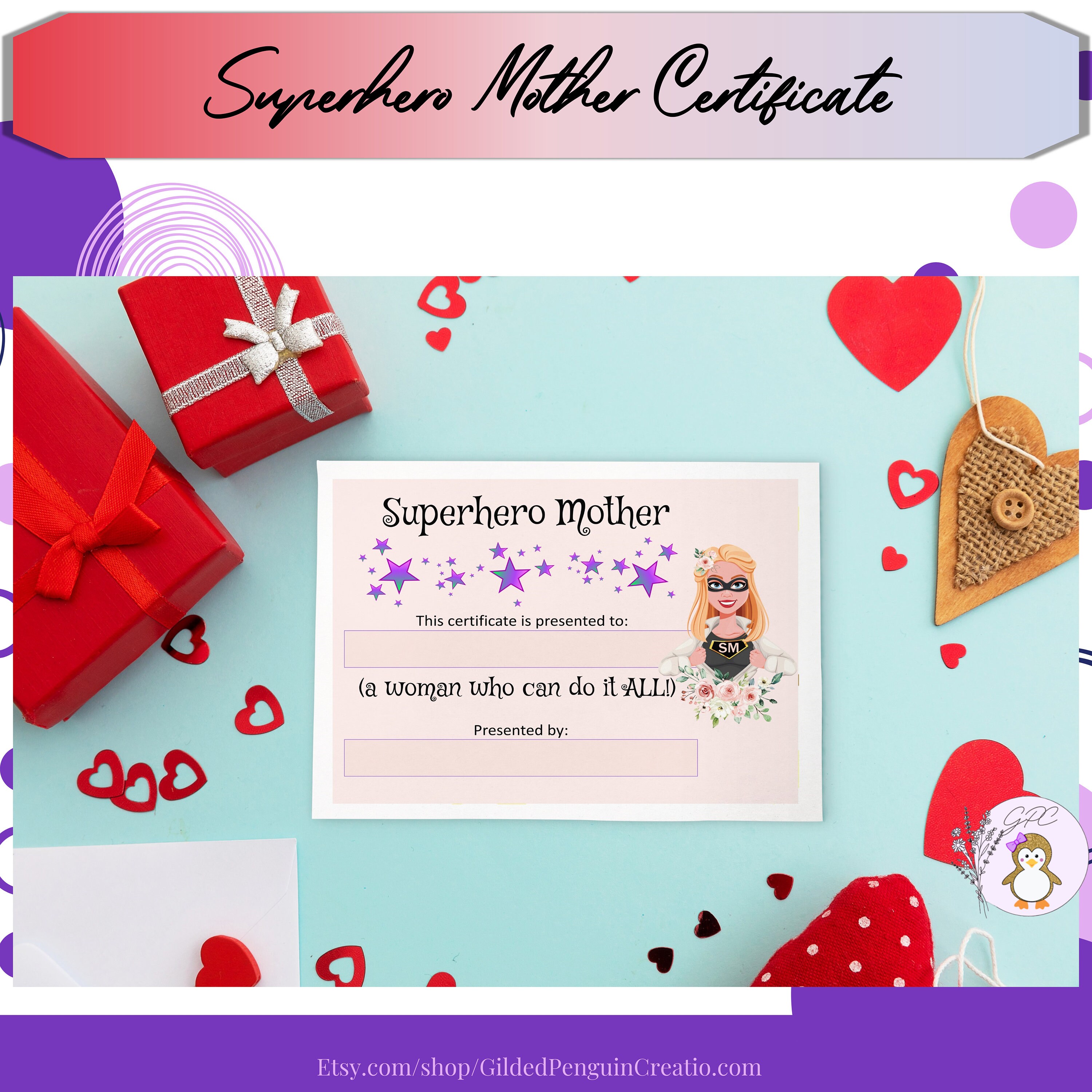 Superhero Mother Certificate: Printable Mom Award (digital Download) - Etsy