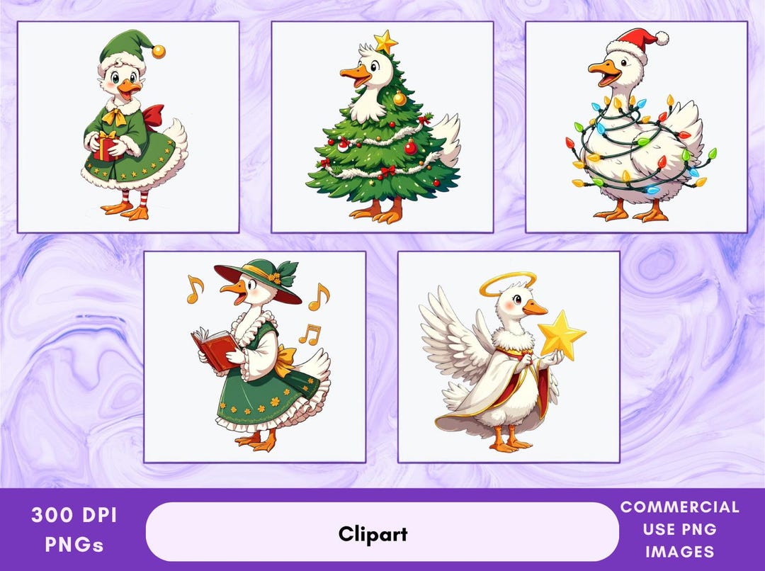 Christmas Goose Clipart Bundle, Holiday Geese, Festive Goose ...