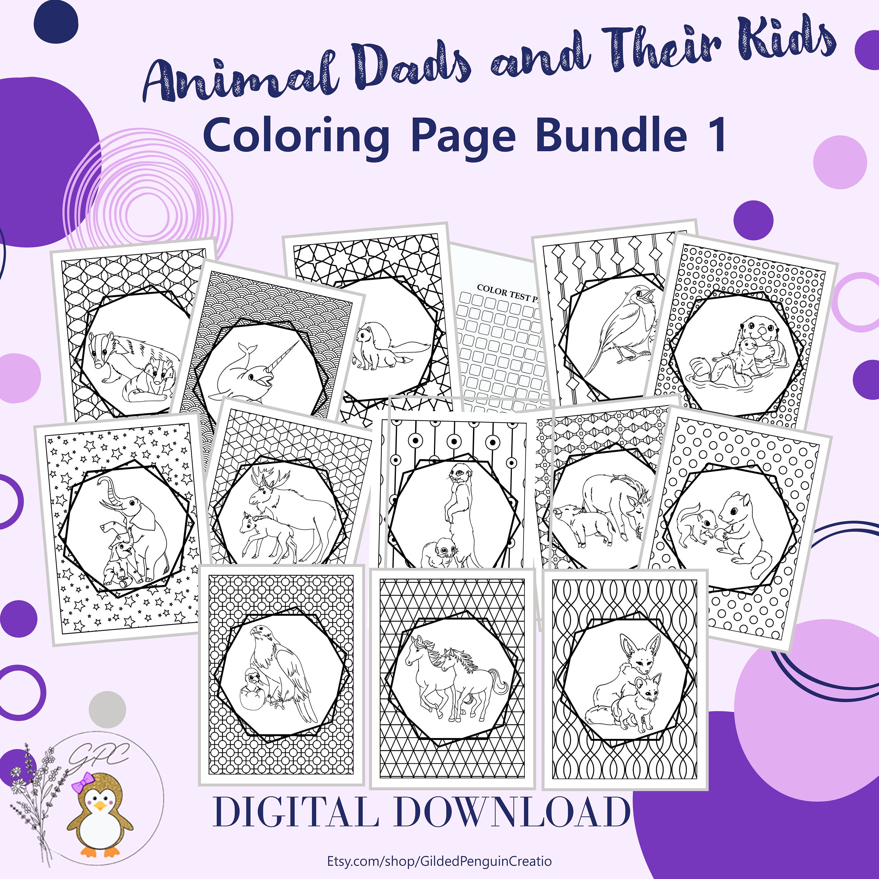 Animal Dads and Their Kids Coloring Pages Bundles 1 & 2 | Stress Relief ...