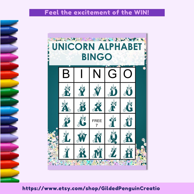 Teal Unicorn Alphabet Bingo Printable 30 Unique 5X5 Bingo Cards ...