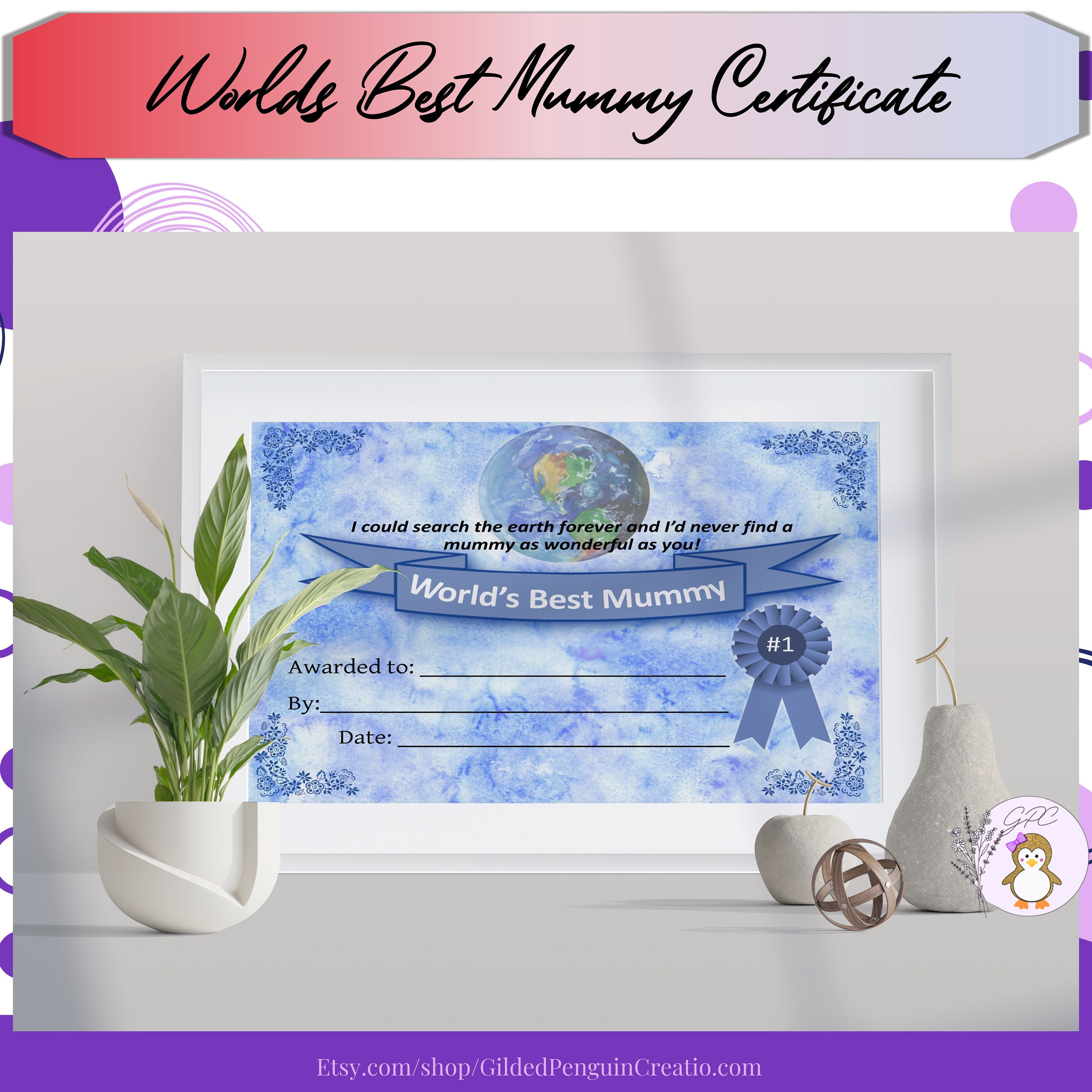 World's Best Mummy Certificate Printable, Mother's Day Gift, Gift for ...