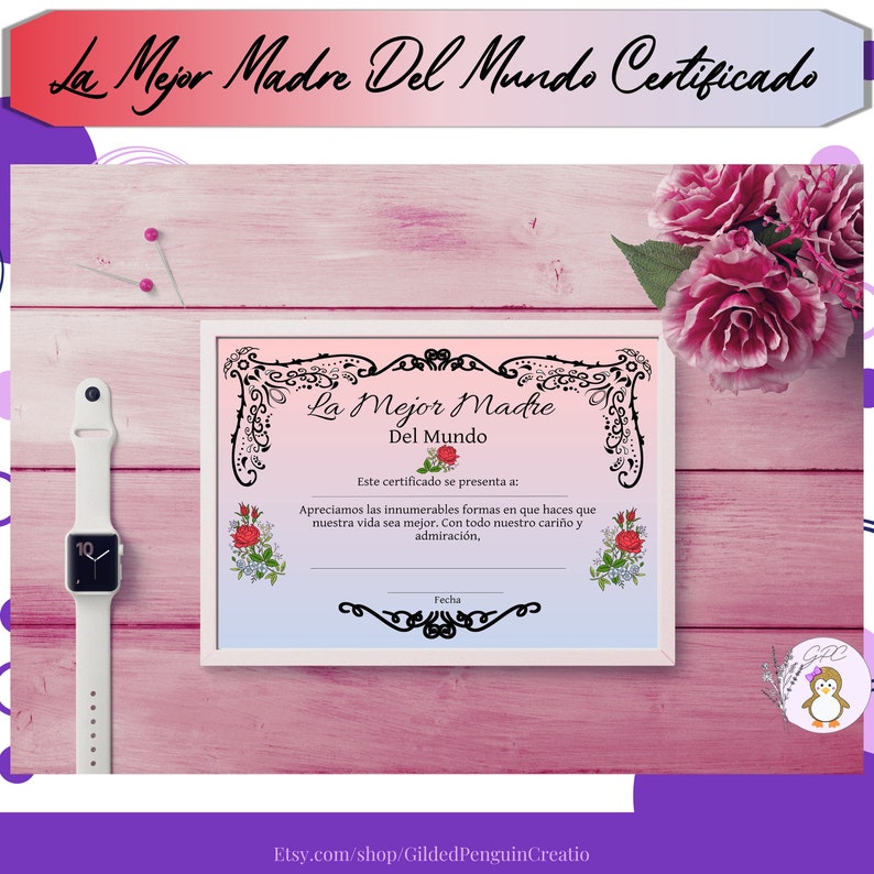 Best Madre in the World Certificate Printable, Mother's Day Gift, Gift ...