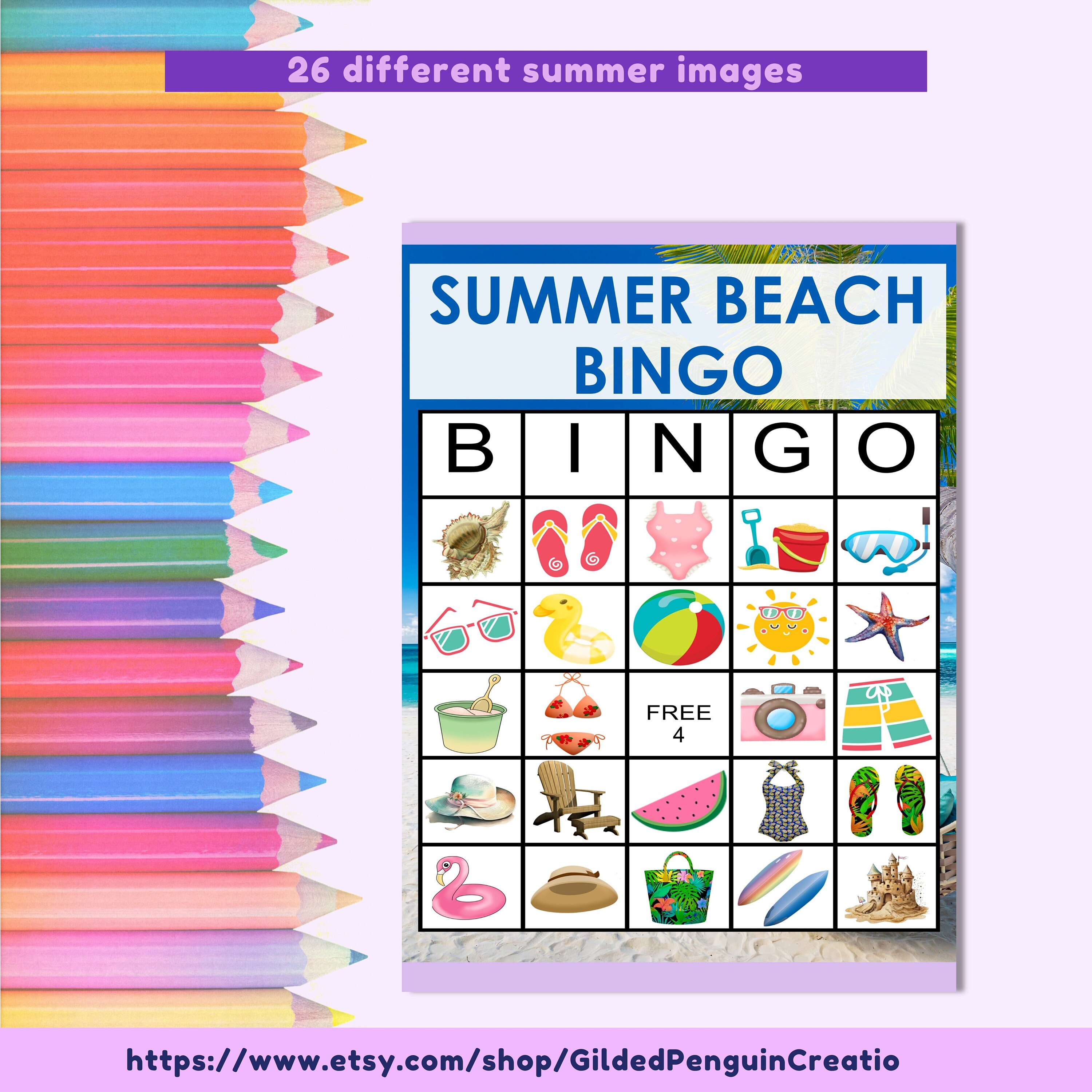 Summer Beach Bingo Printable 30 Unique 5X5 Bingo Cards, Calling Card ...