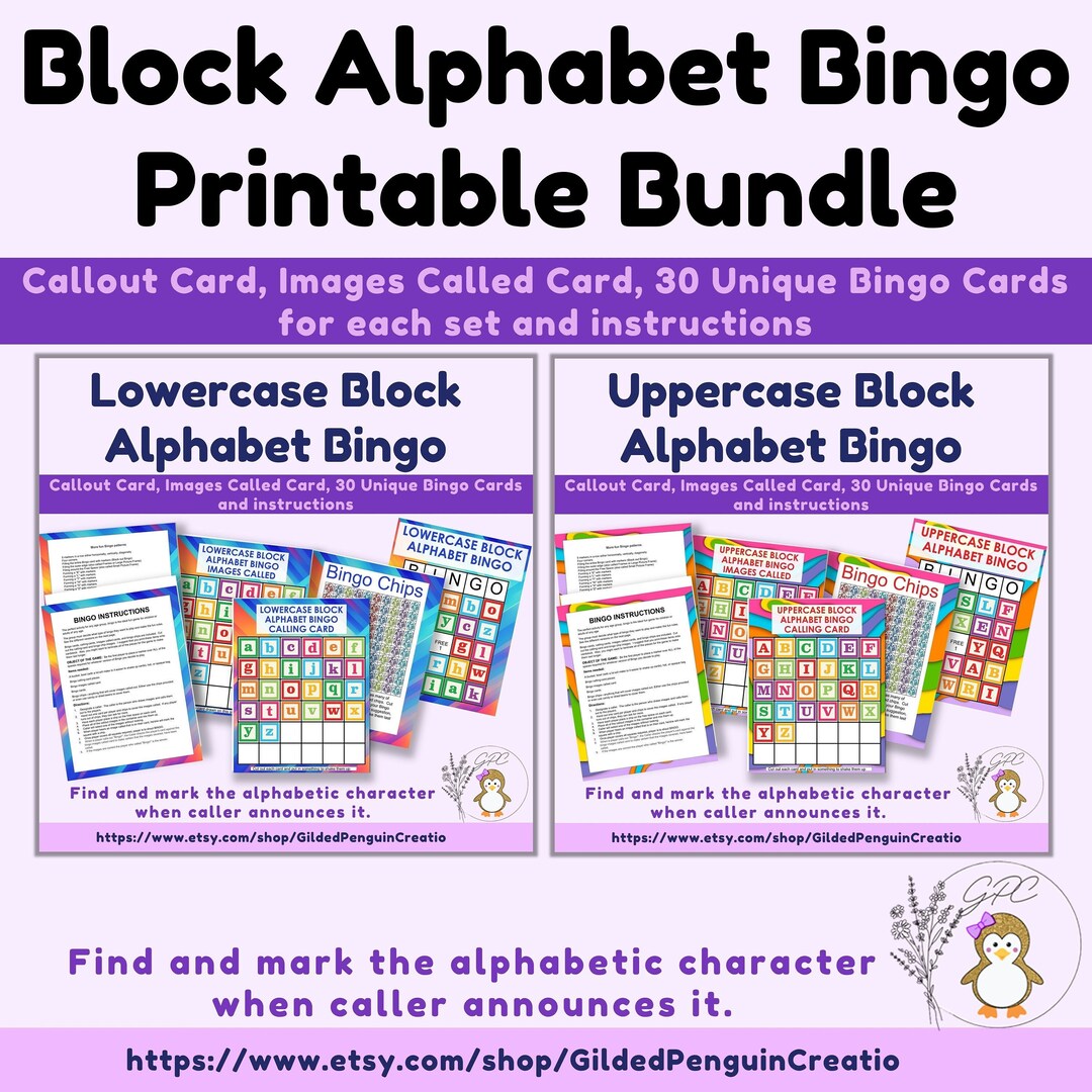 Block Alphabet Bingo Printable Bundle 2 Sets of 30 Unique 5X5 Bingo ...