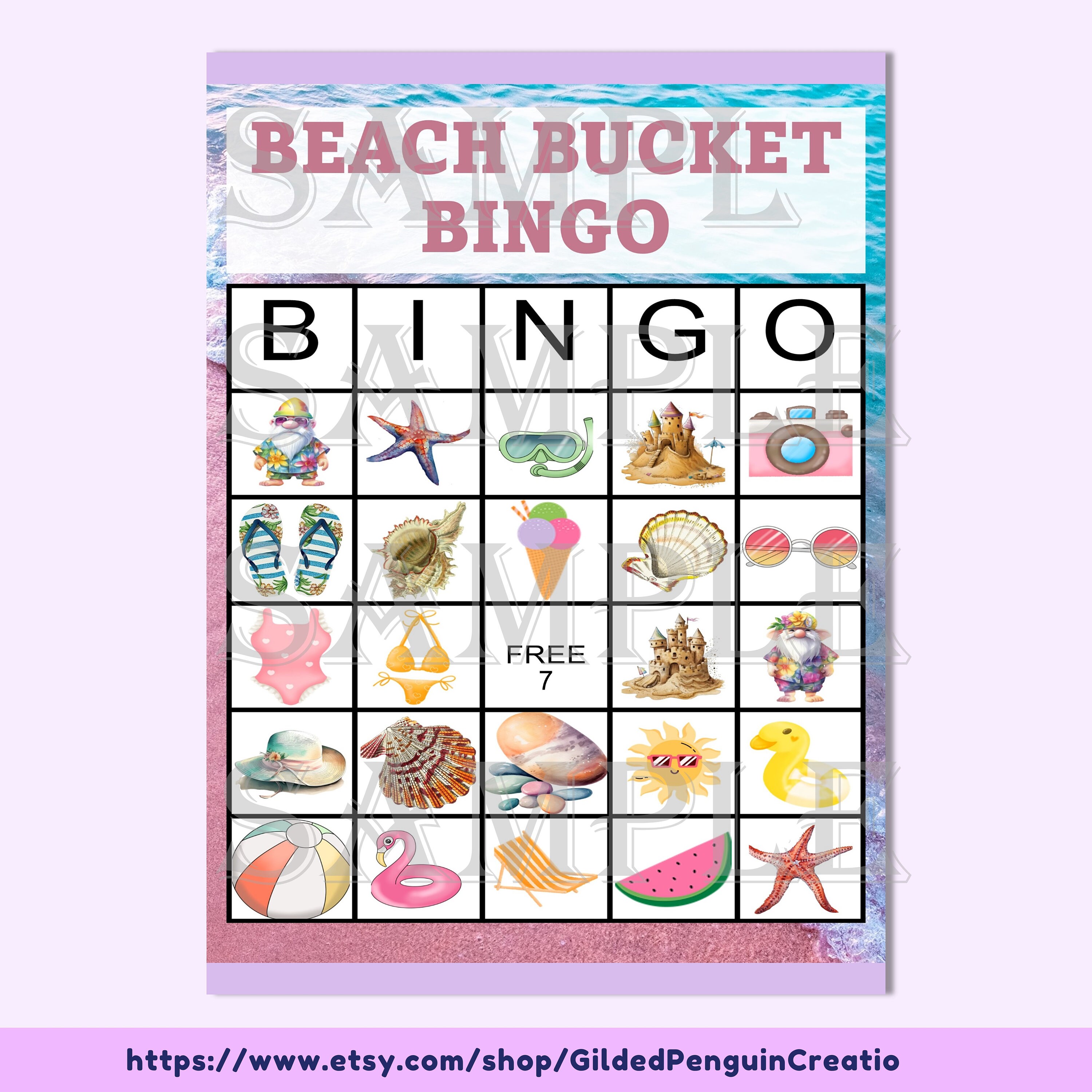 Summer Beach Bucket Bingo Printable 30 Unique 5X5 Bingo Cards, Calling ...