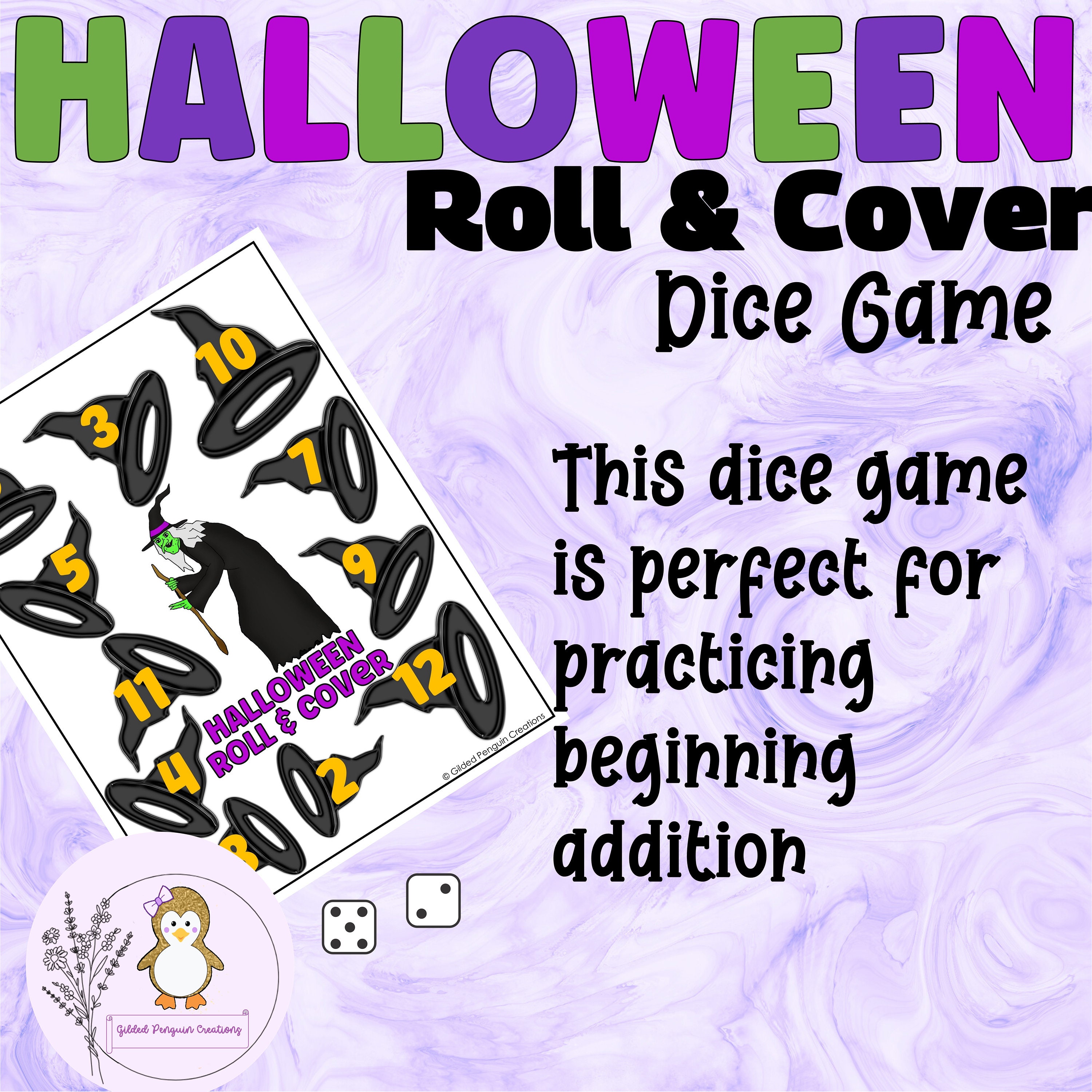 Halloween Roll and Cover Math Game Boards Dice Game, Addition Practice ...