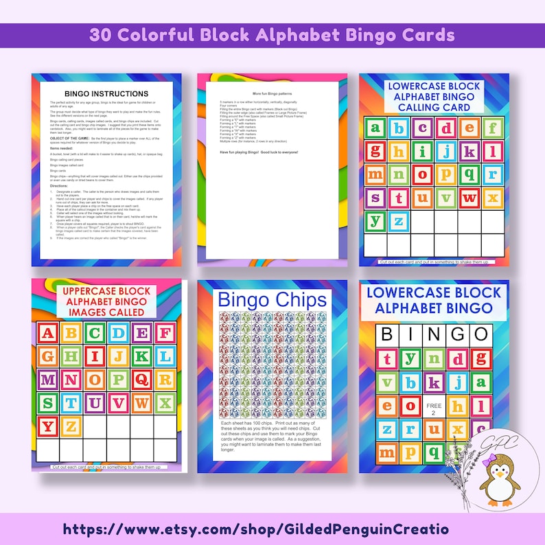 Block Alphabet Bingo Printable Bundle 2 Sets of 30 Unique 5X5 - Etsy