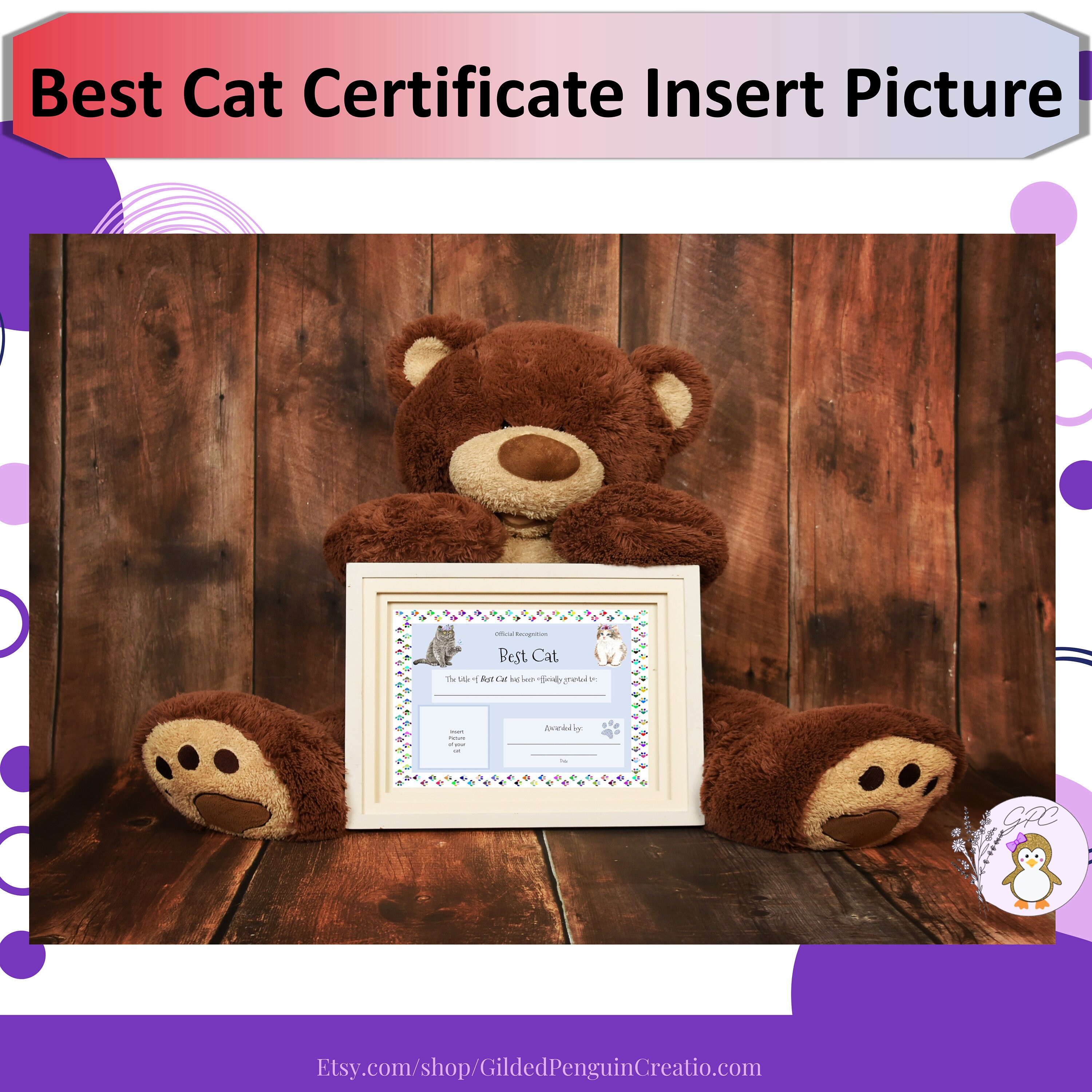 Best Cat Certificate 3 Insert Cat Picture Printable, Cat Award, Great ...