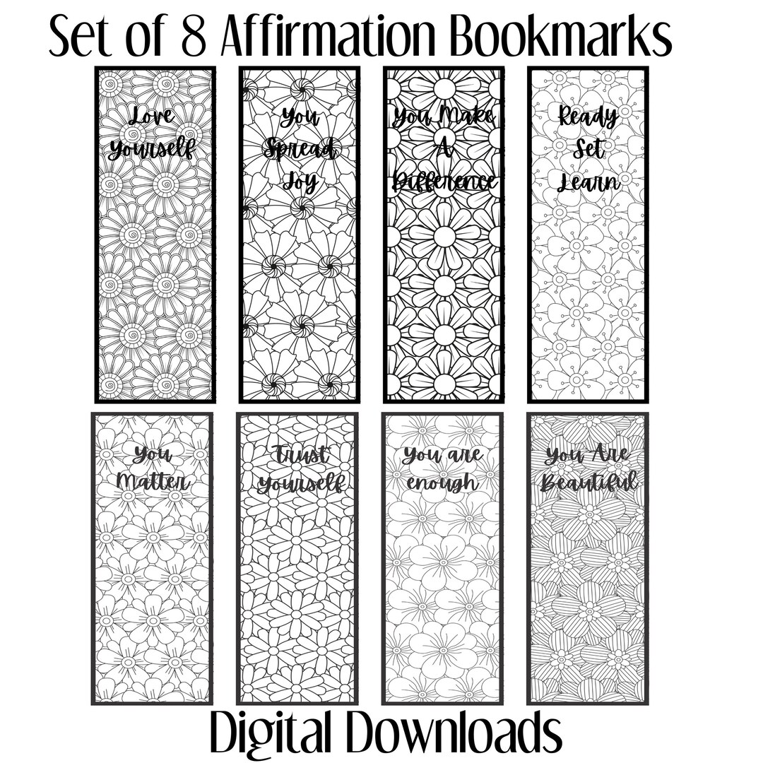 Self-love Affirmation Bookmarks: Floral Coloring Designs (digital ...