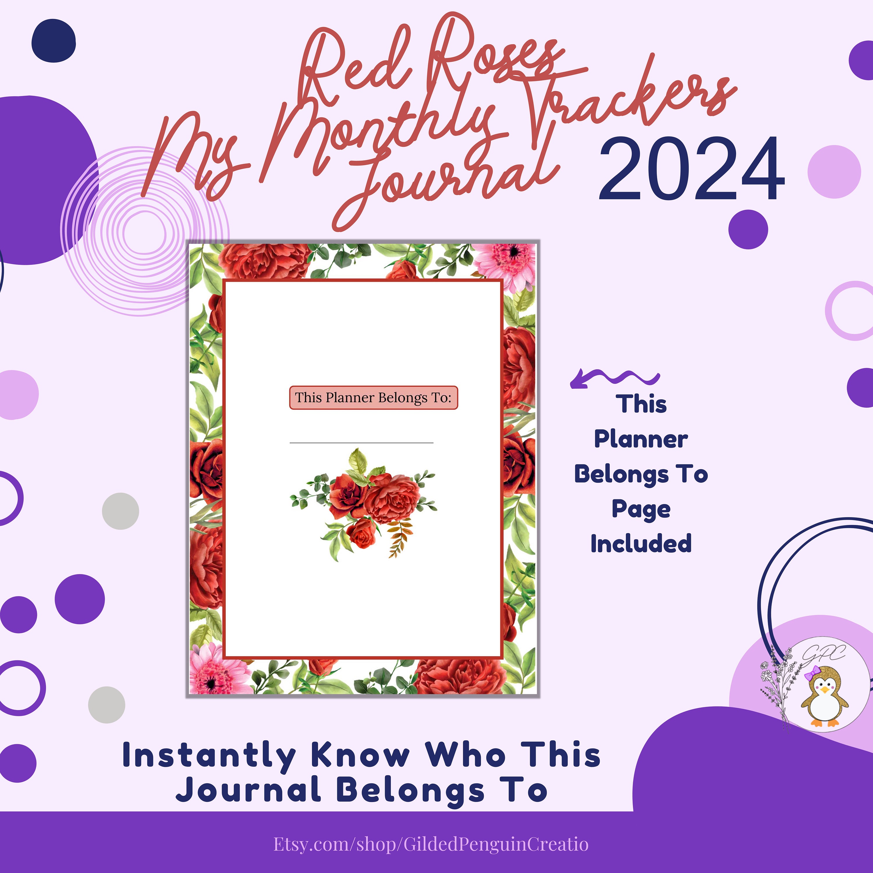 2024 Red Roses My Monthly Tracking Journal Sunday Start Mood Activity ...