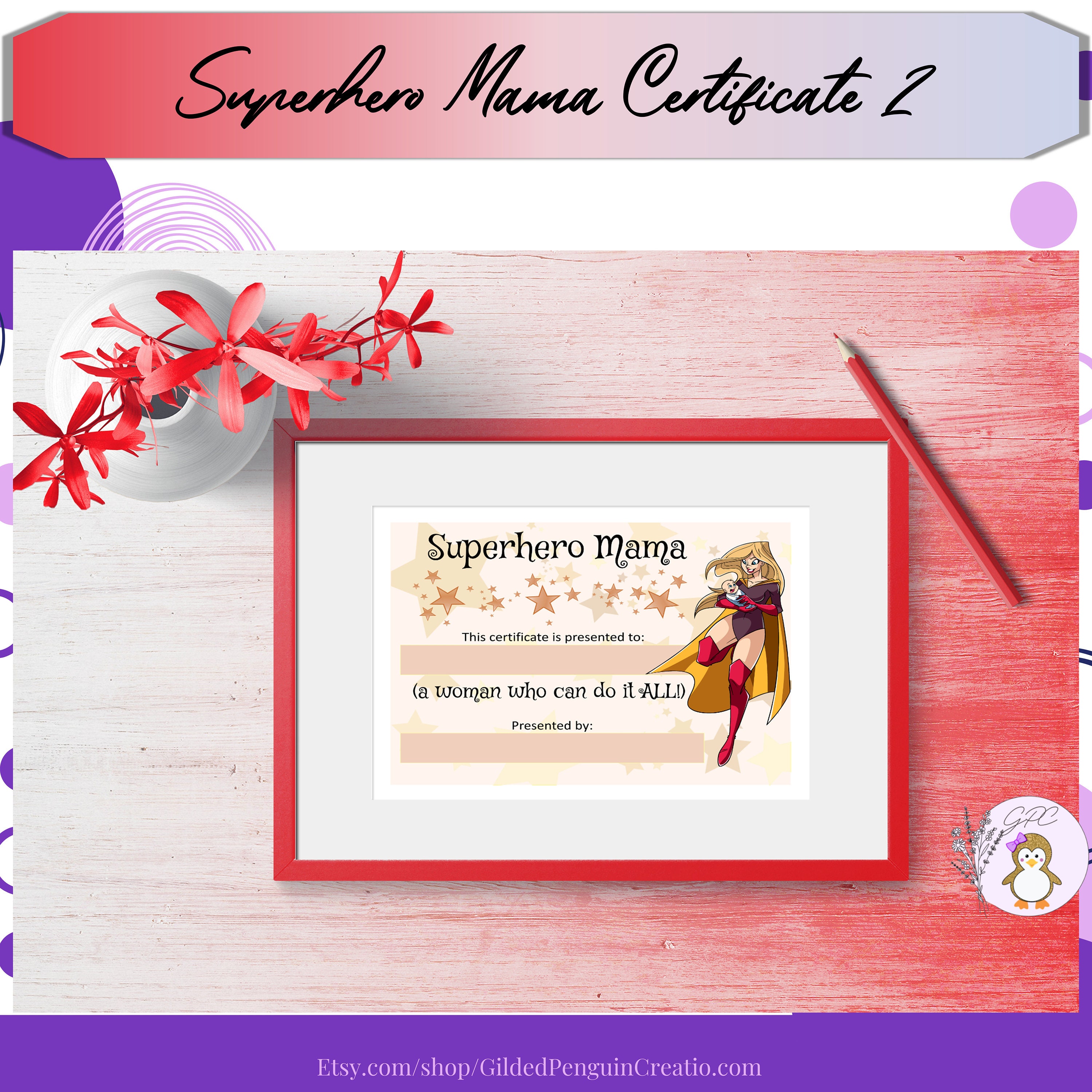 Superhero Mama Certificate 2 Printable, Mother's Day Gift, Gift for ...