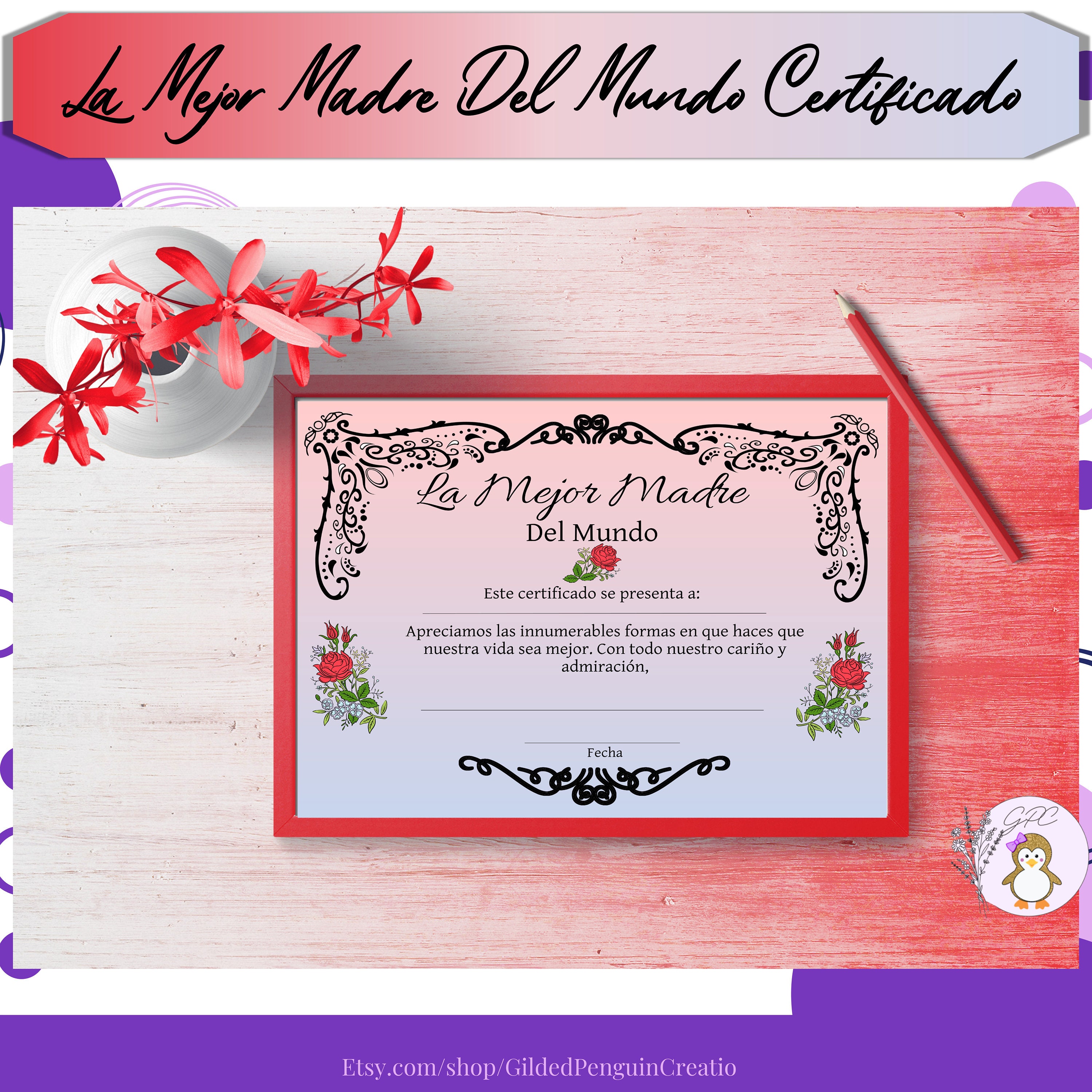 Best Madre in the World Certificate Printable, Mother's Day Gift, Gift ...