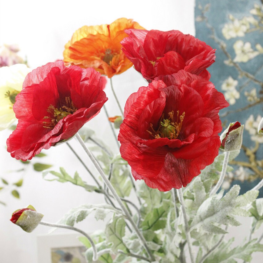 Craft Supplies & Tools Home & Hobby Red Faux Poppy Stem Floral & Garden ...